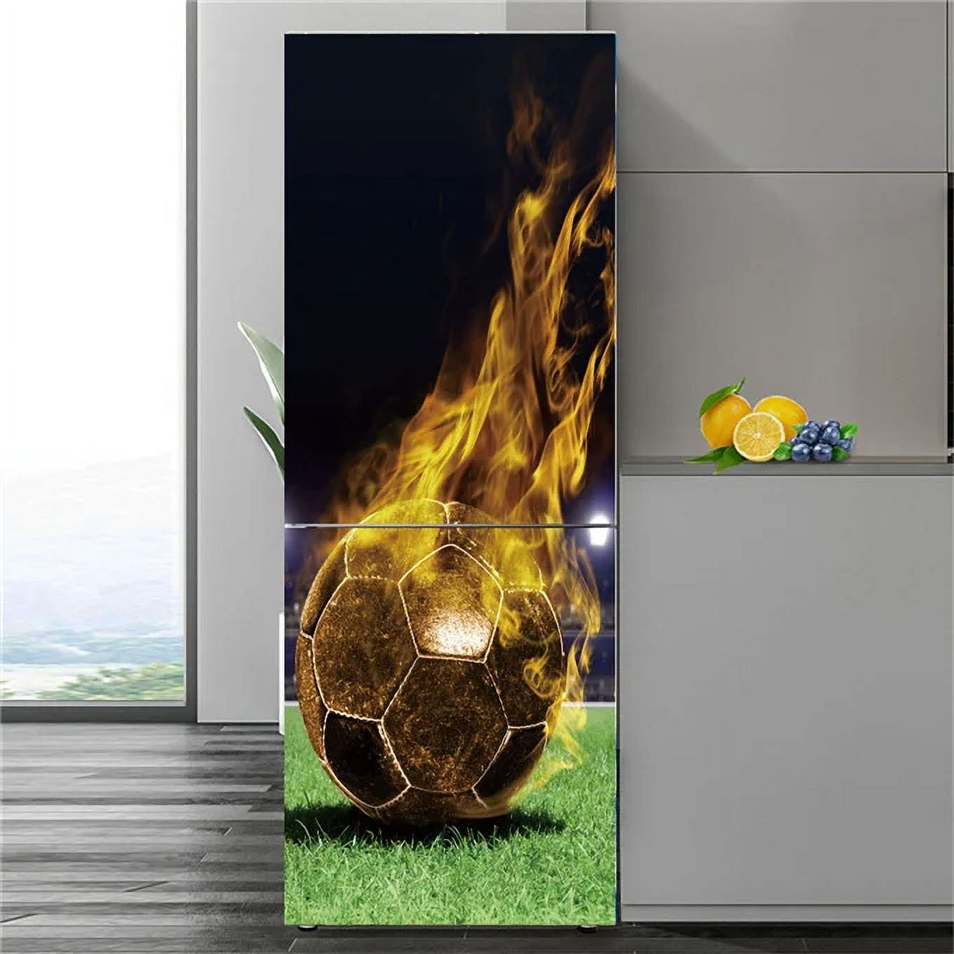 3D Football Soccer Fridge Sticker Full Door Cover Mural Ball Sports ...