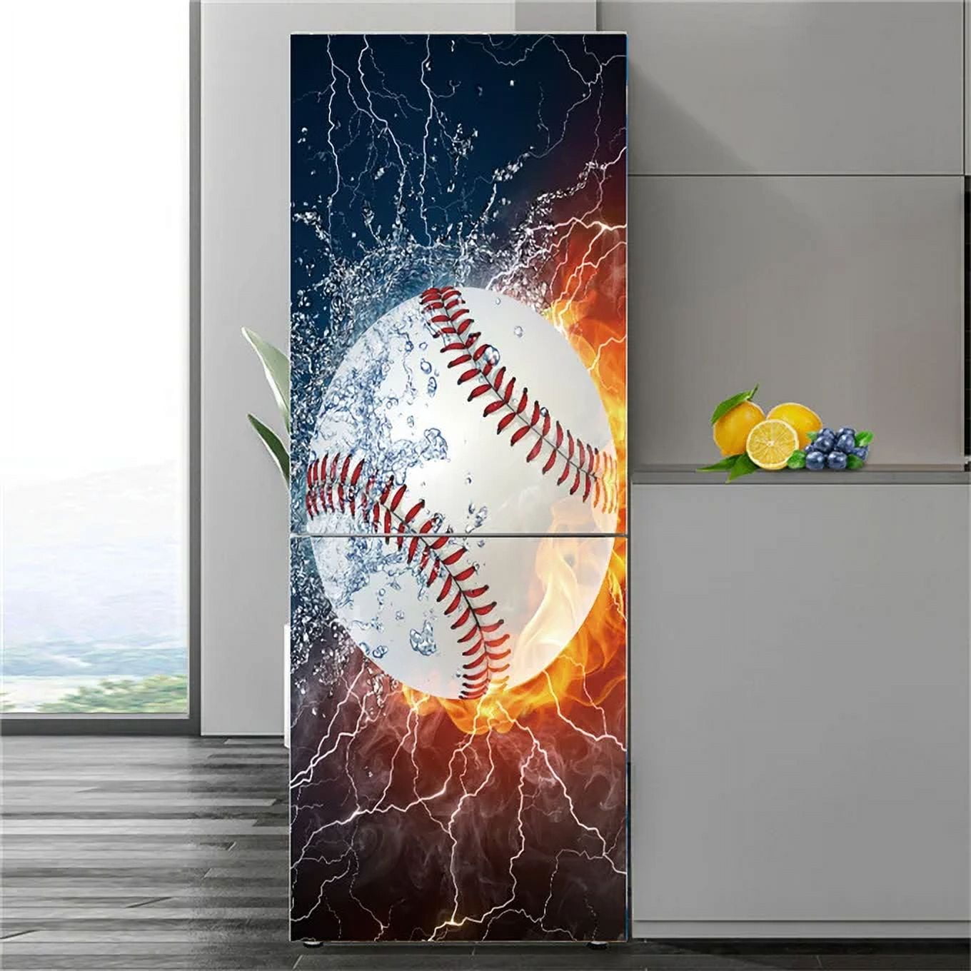 3D Football Soccer Fridge Sticker Full Door Cover Mural Ball Sports ...
