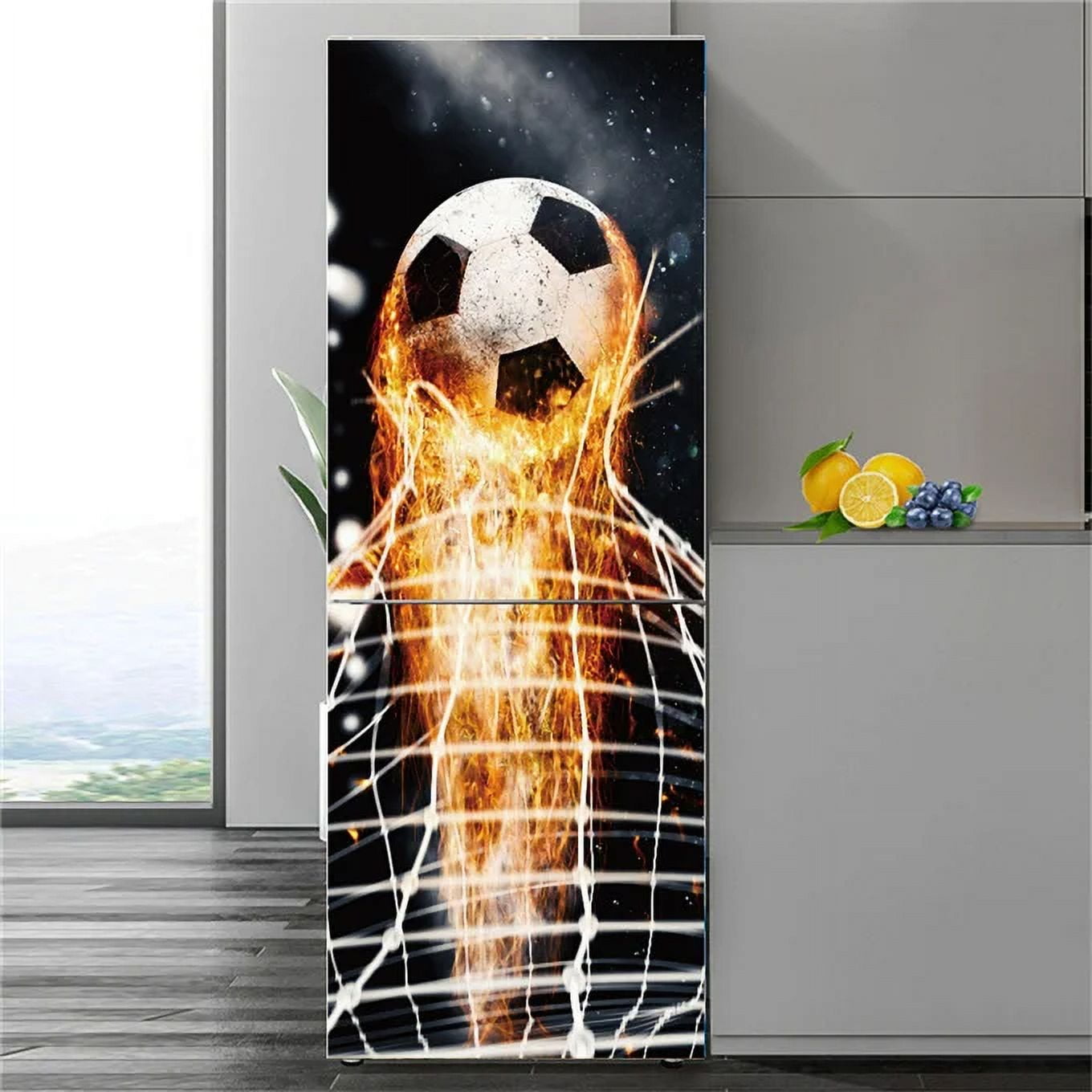 3D Football Soccer Fridge Sticker Full Door Cover Mural Ball Sports ...