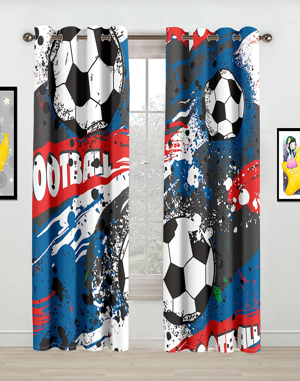 3D Football Soccer Game Window Curtains for Living Room Bedroom Kitchen ...