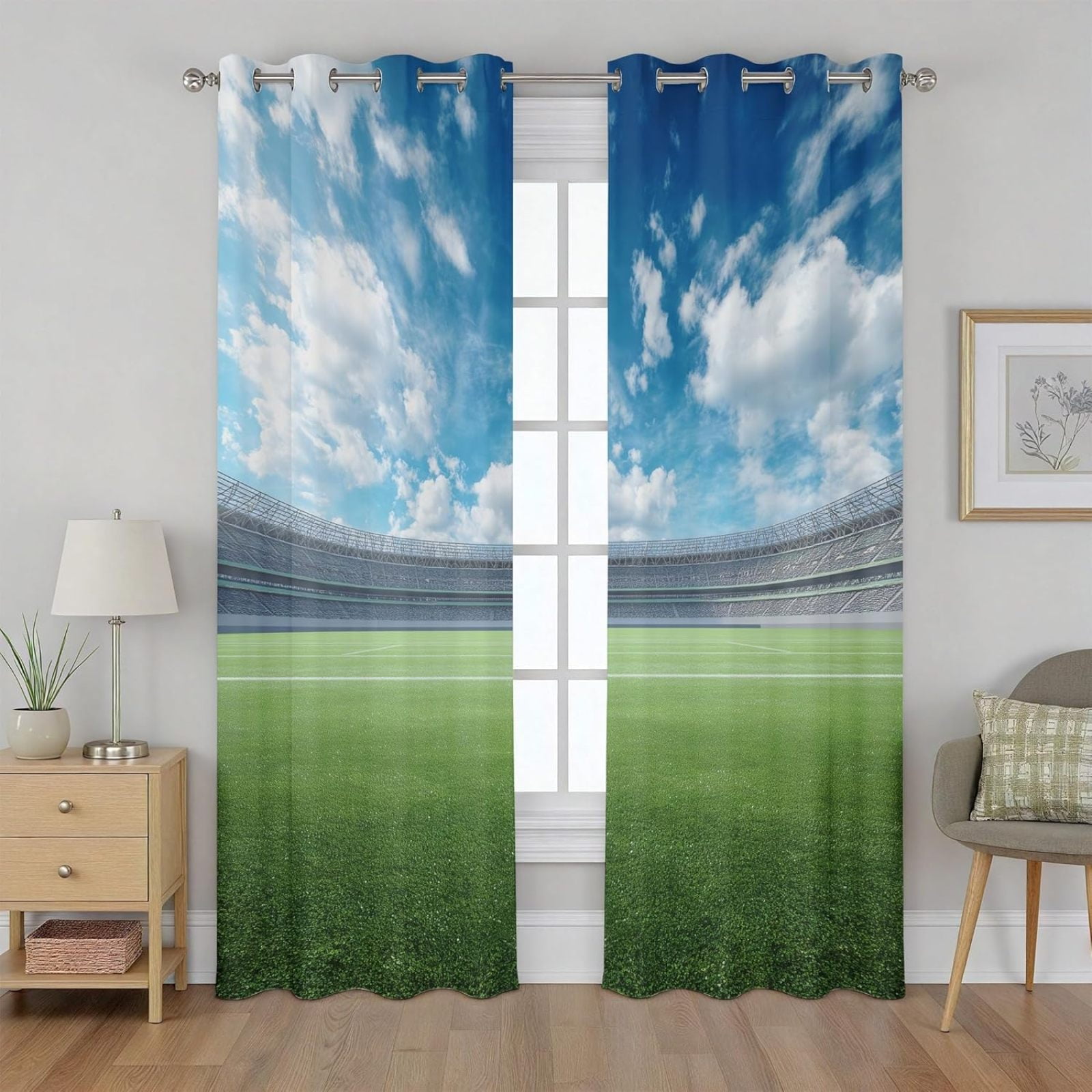 3D Football Stadium Curtains For Living Room, Soccer Field Arena Drapes ...
