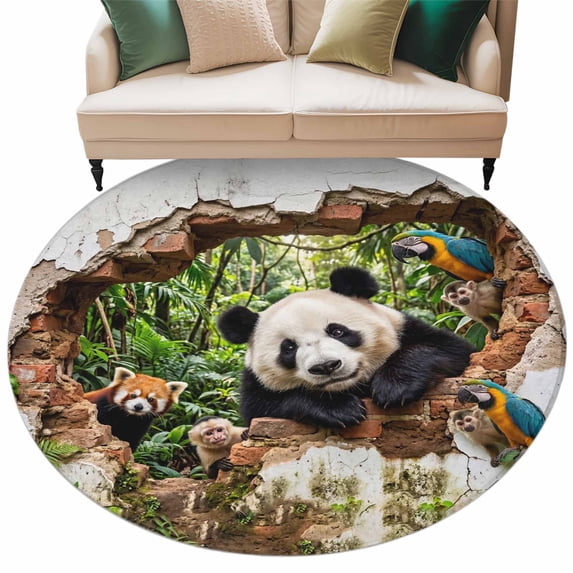 3D Forest Round Rug 6ft Washable Circle Kitchen Rugs Non Slip Modern ...