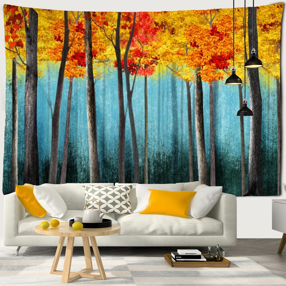 3D Forest Trees Tapestry Wall Hanging Home ration Window View Mural ...