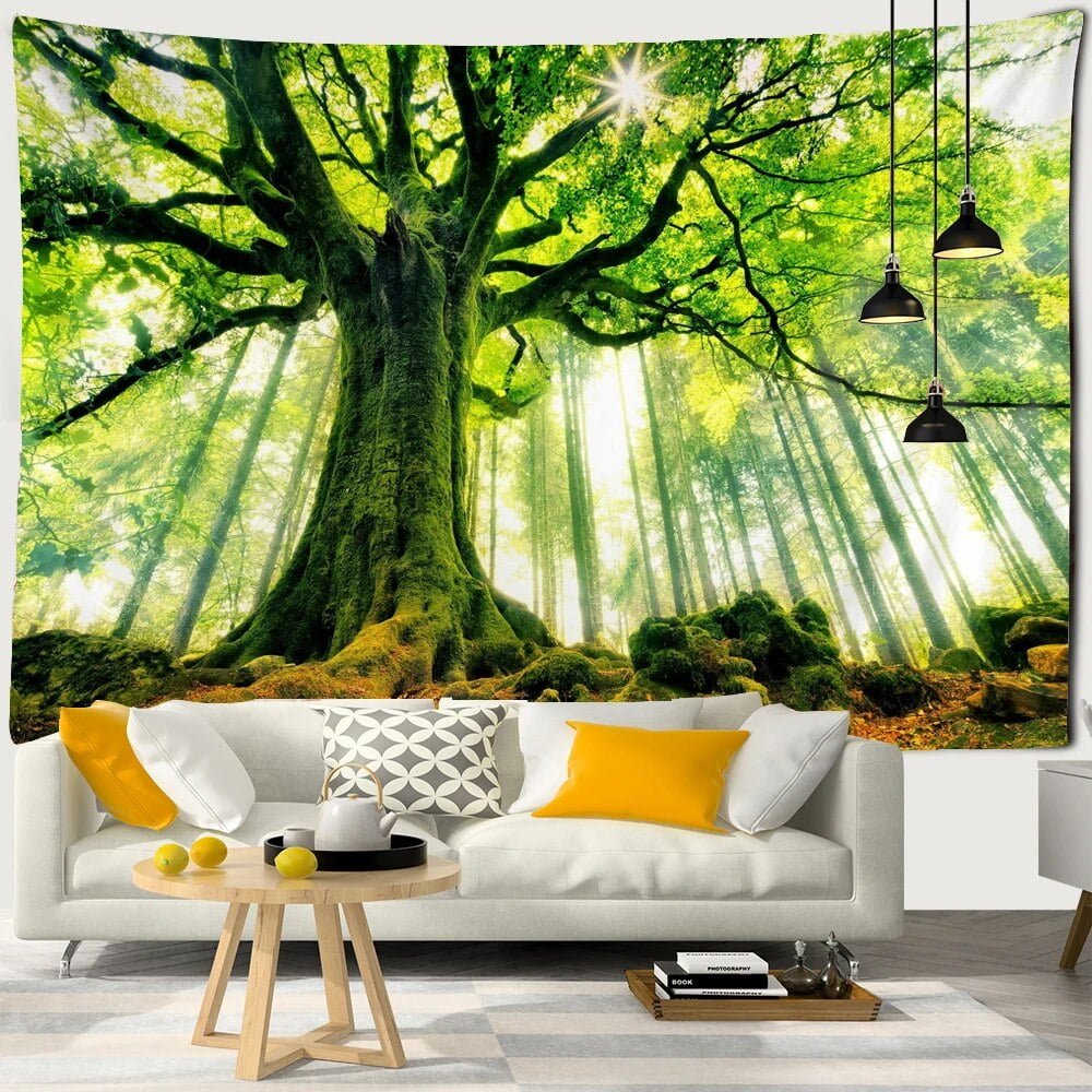 3D Forest Trees Tapestry Wall Hanging Home ration Window View Mural ...