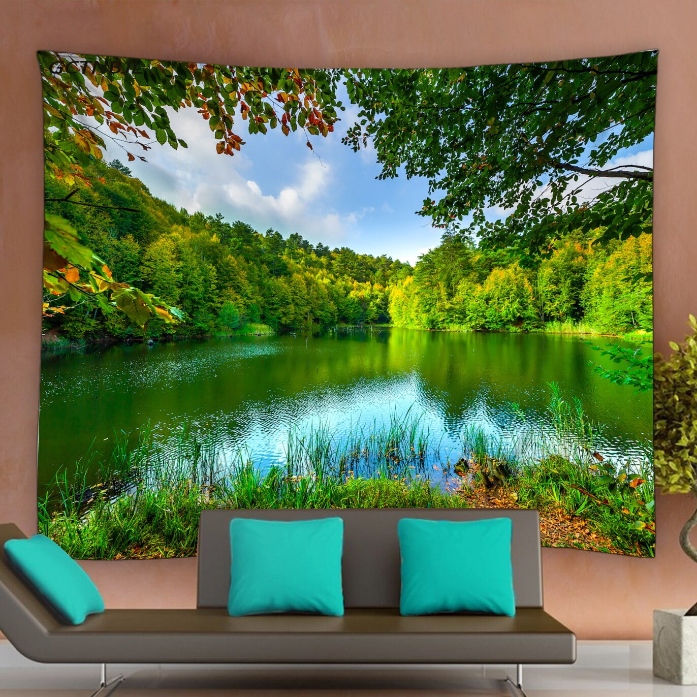 3D Forest Waterfall Scenery Tapestry Wall Hanging Aesthetic Mountain ...