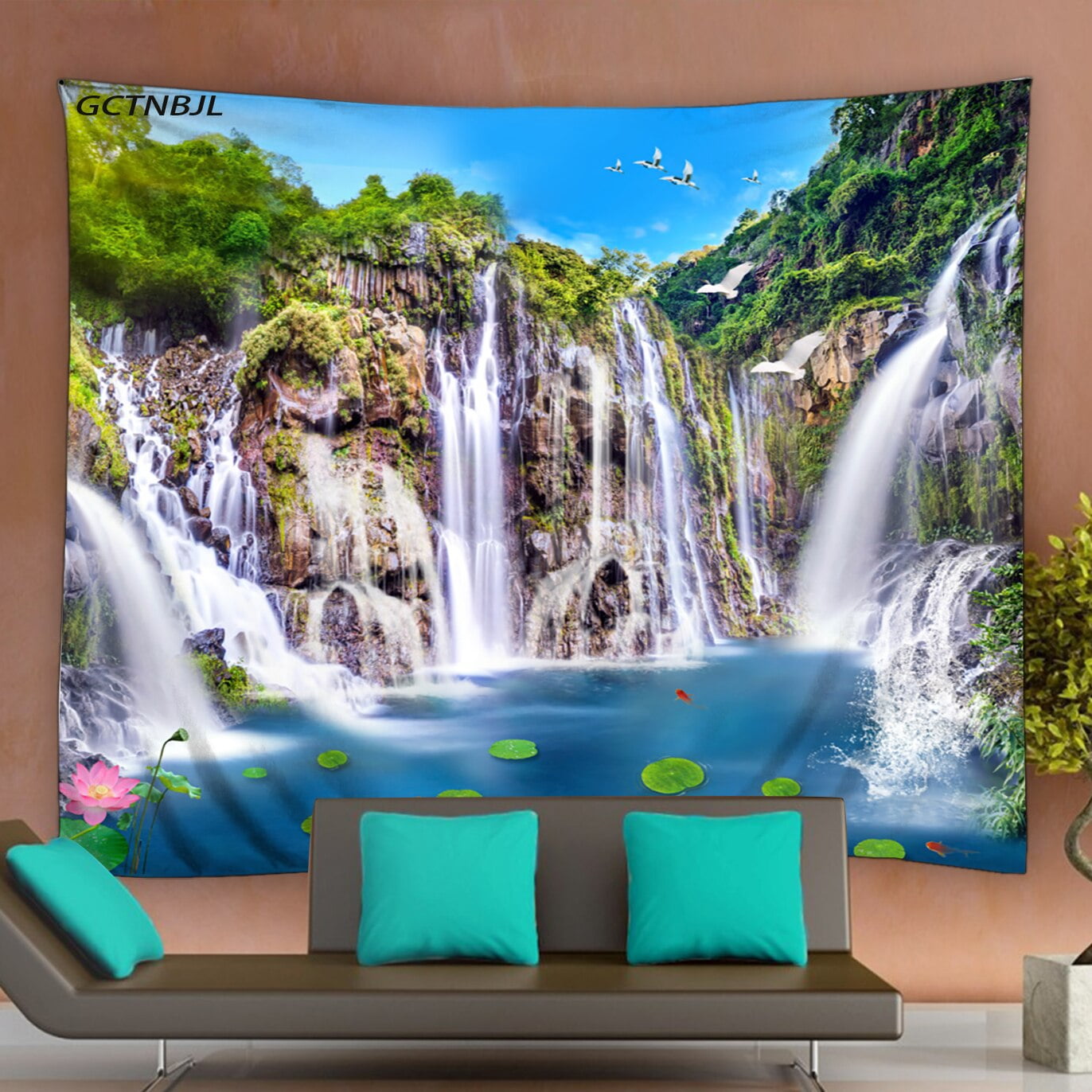 3D Forest Waterfall Scenery Tapestry Wall Hanging Aesthetic Mountain ...