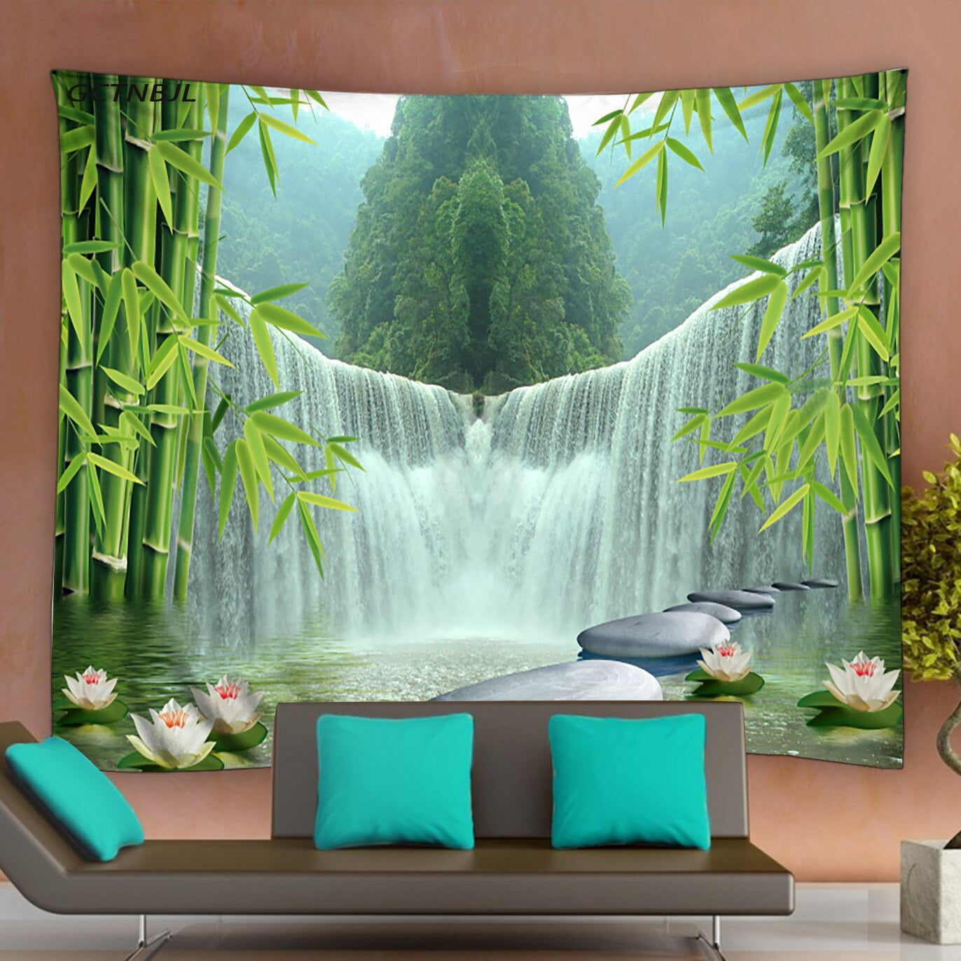 3D Forest Waterfall Scenery Tapestry Wall Hanging Aesthetic Mountain ...