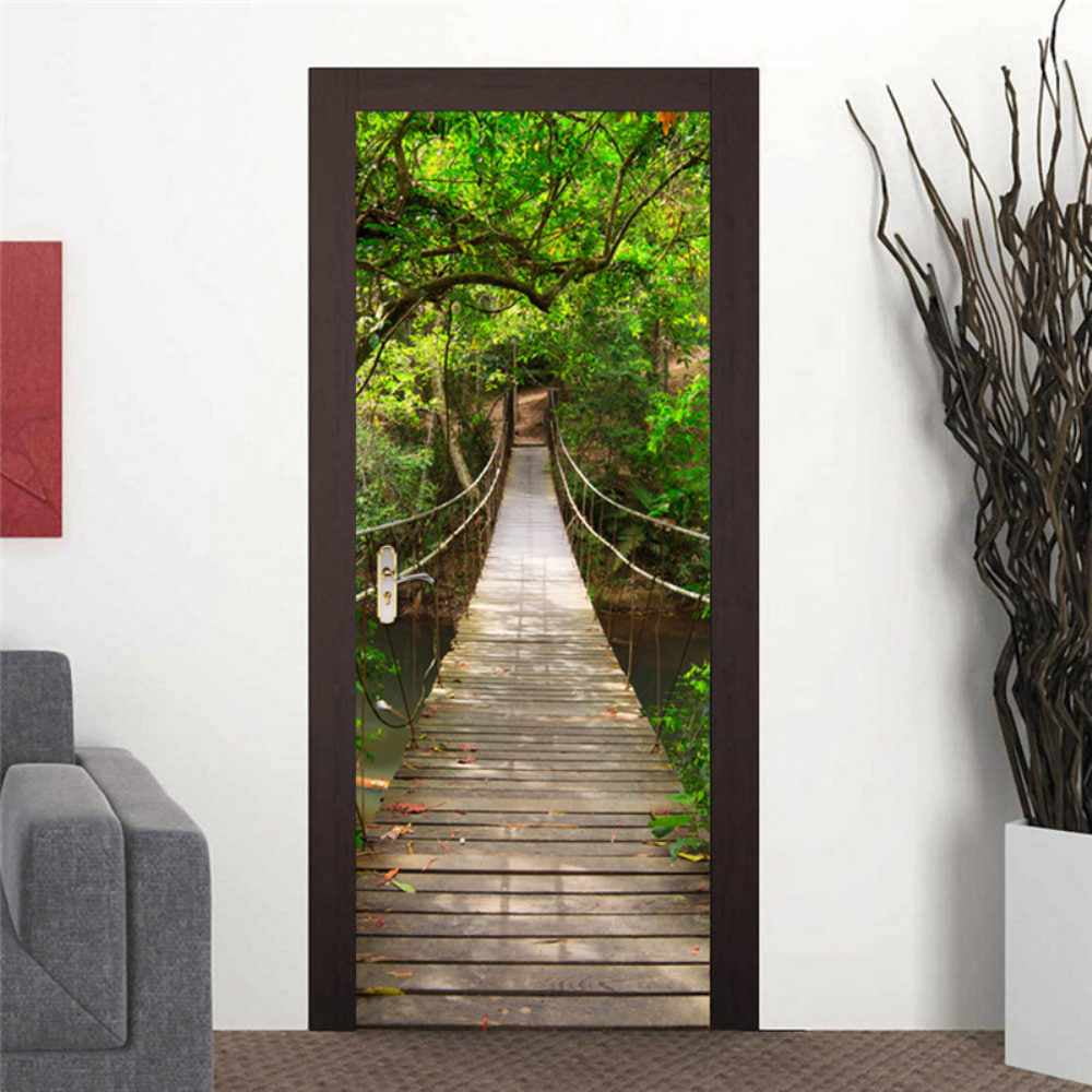 3D Forest Wood Suspension Bridge Door Sticker Retro Station Bar ...