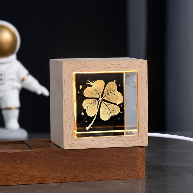 3D Four Leaf Clover 1.9 Inches Crystal Night Light with Warm White LED ...