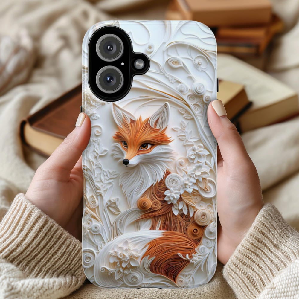 3D Fox Floral Paper Art Textured Phone Case for 17 16 15 14 13 12 11 ...