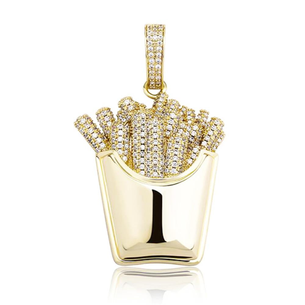 3D French Fries Fast Food CZ Iced Out Hip Hop Bling Pendant - Walmart.com