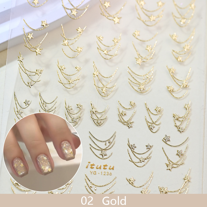 3D French Star Nail Art Stickers French Nail Decals DIY Self Adhesive ...