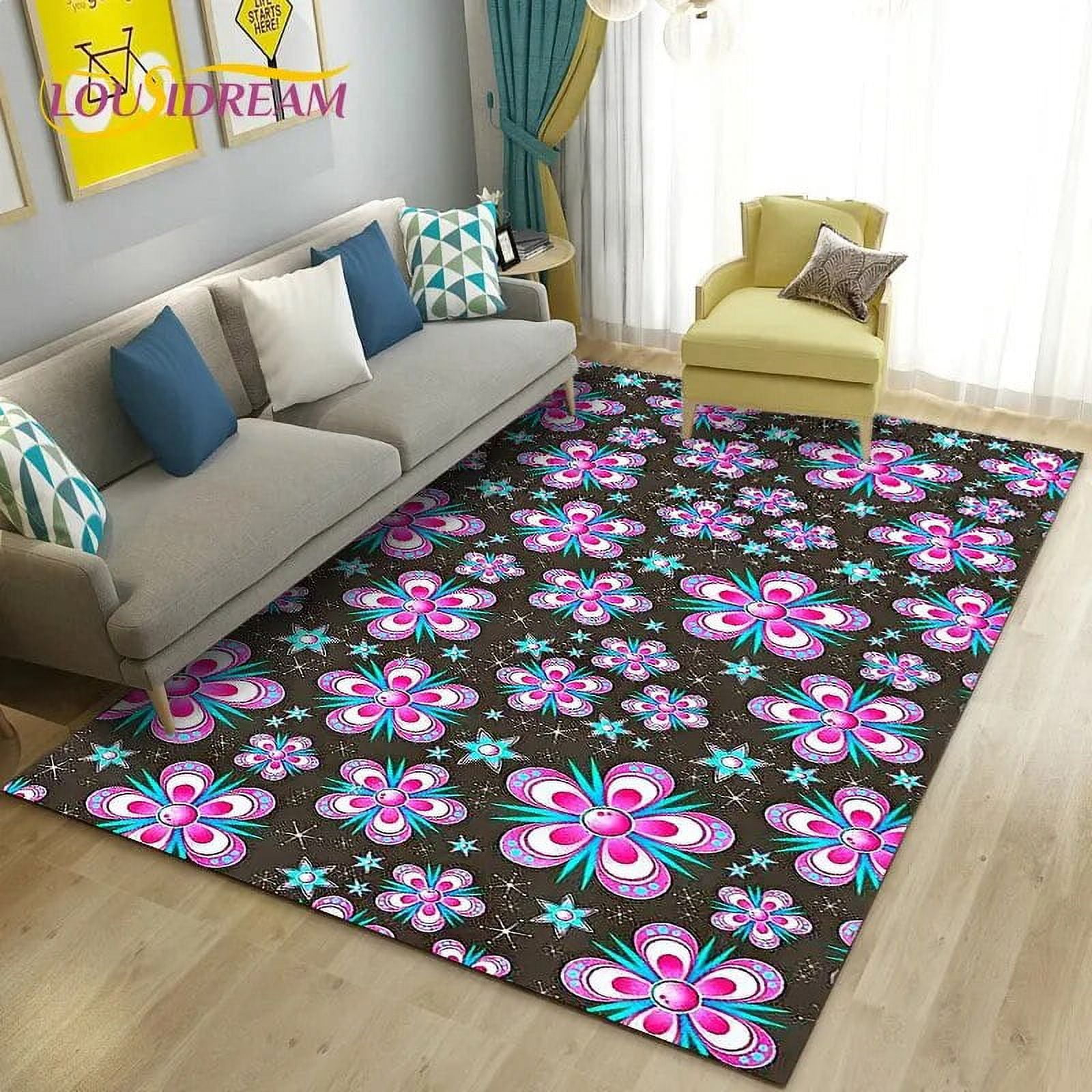 3D Fresh Flower Plant Leaf Area Rug Large Carpet Rug for Living Room ...