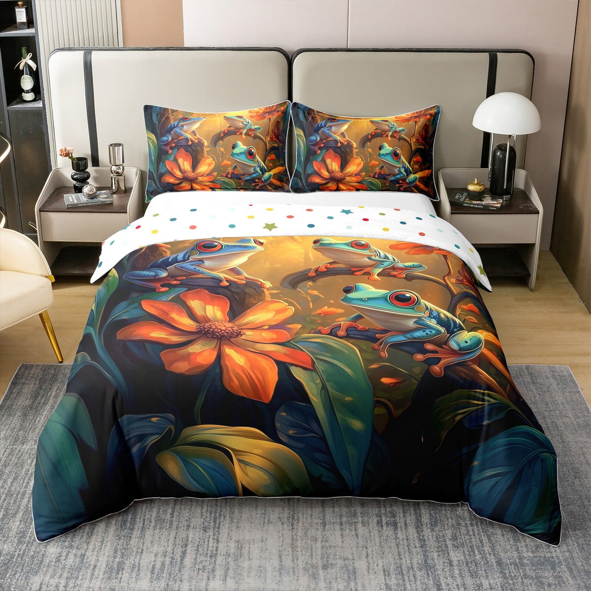 3D Frog Animal 100% Natural Cotton Bedding Set Queen Size Tropical ...