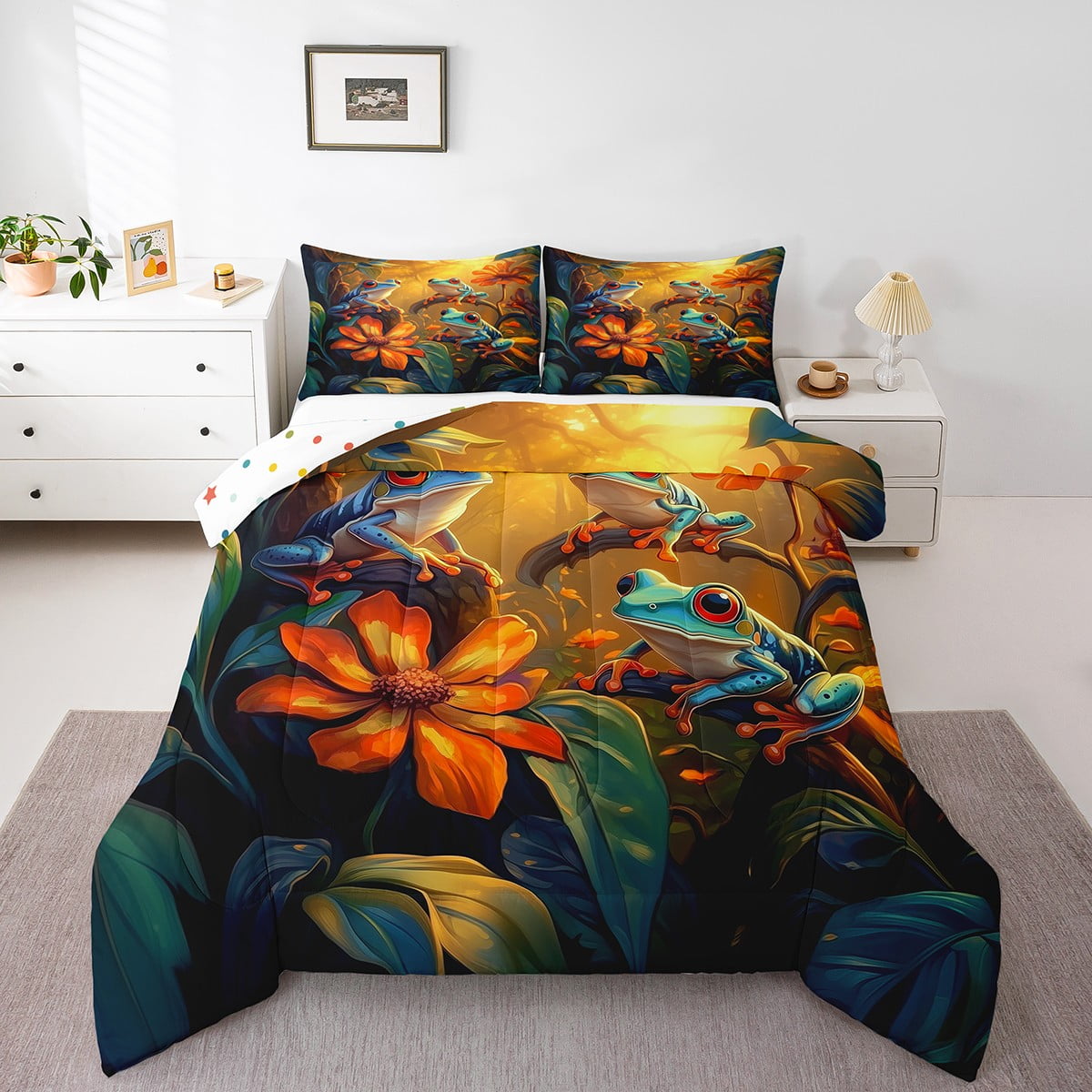 3D Frog Animal Bedding Set Twin Size Tropical Jungle Flowers Comforter ...