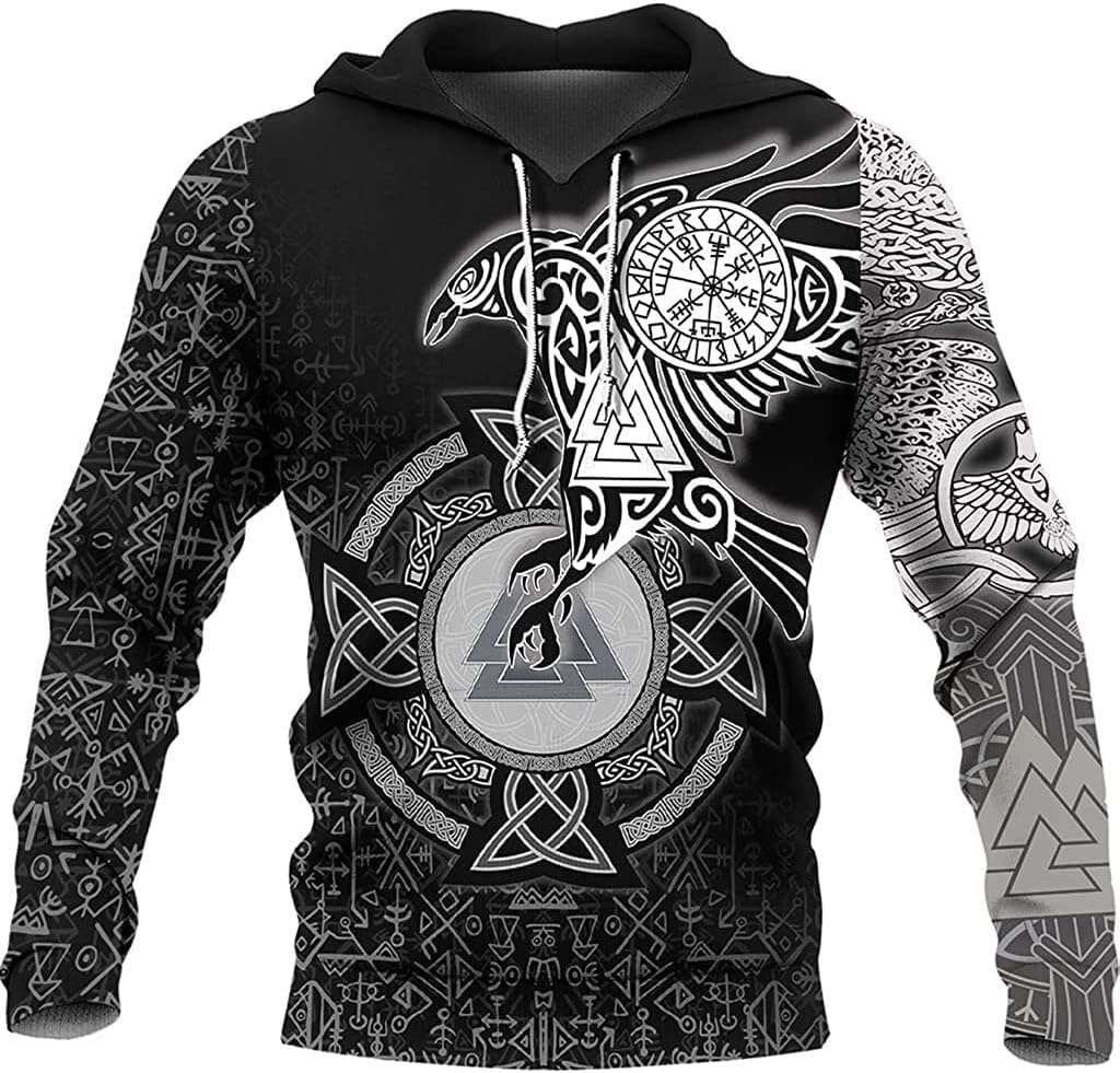 3D Full Body Print Raven Celtic Knot Vegvisir Medieval Novelty Harajuku Hoodie Norse Mythology ...
