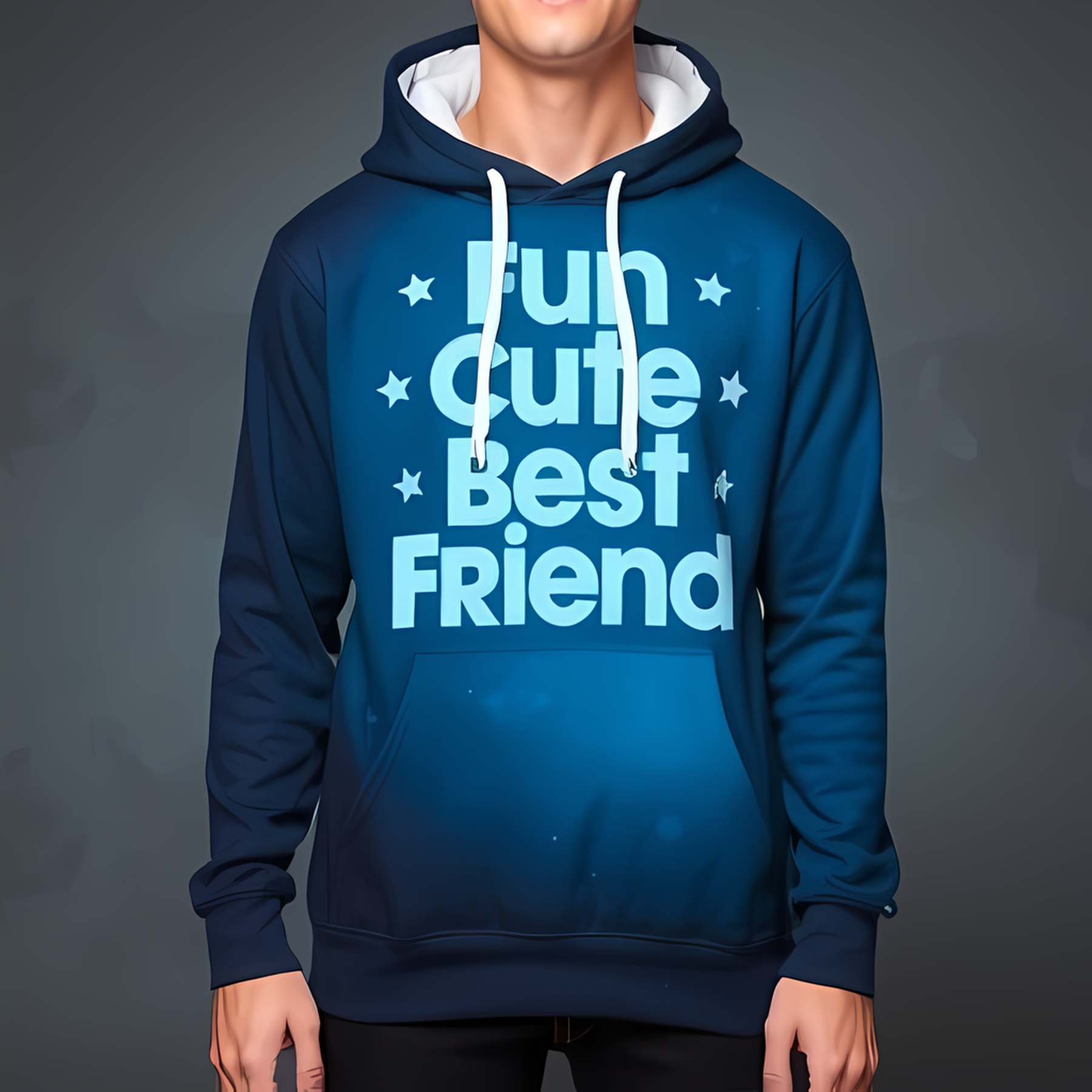 3D Fun Cute Best Friend Hoodie - Dark Blue with Light Blue Text & Stars ...