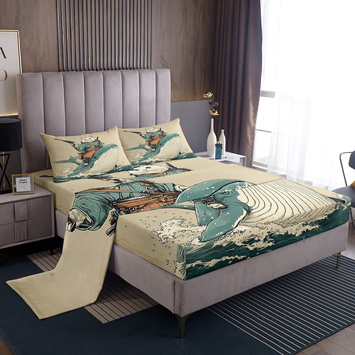 3D Funny Cat Whale Bed Sheets Set for Kids Boys Girls,Japanese Animal ...