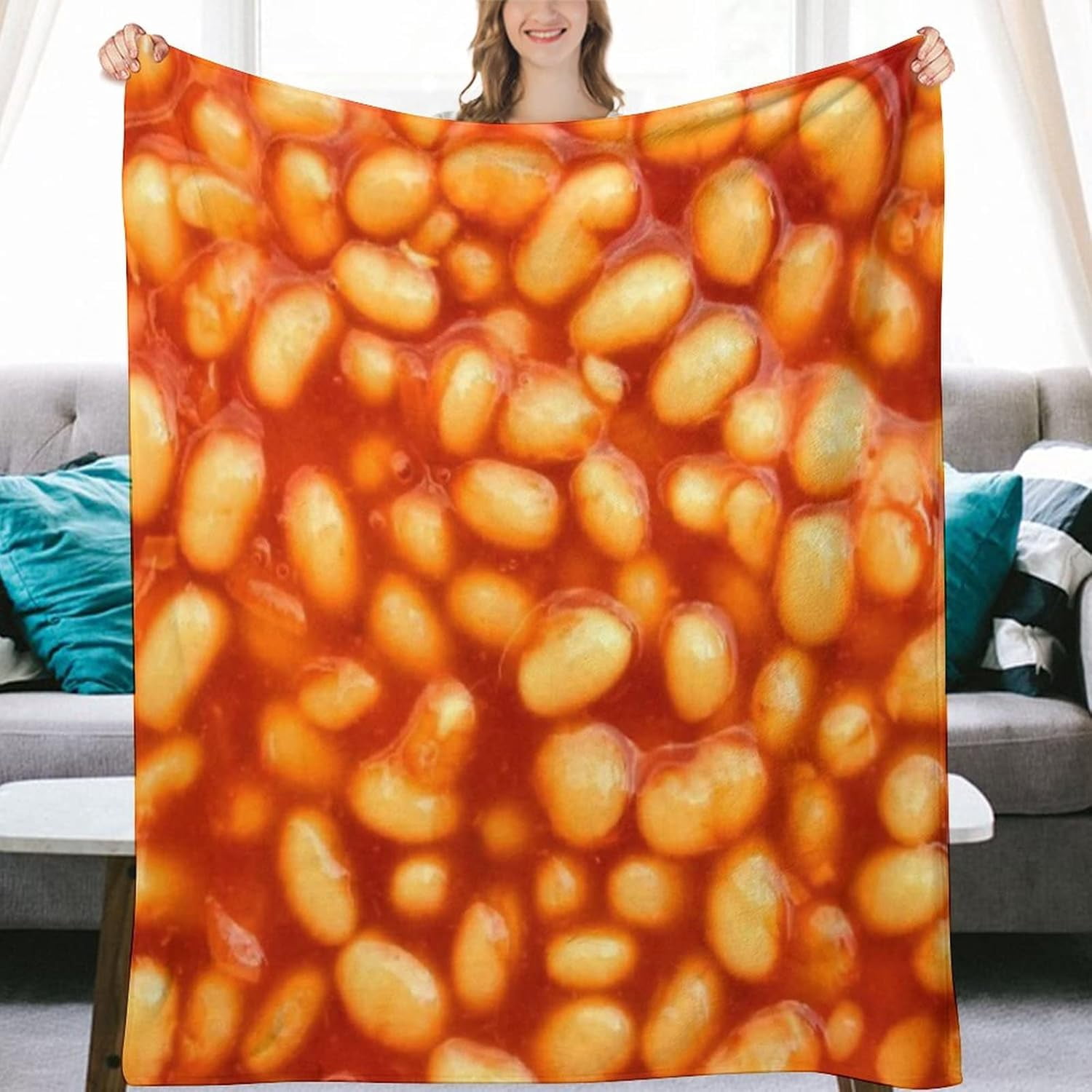 3D Funny Realistic Food Baked Beans Flannel Fleece Throw Blankets 50 ...