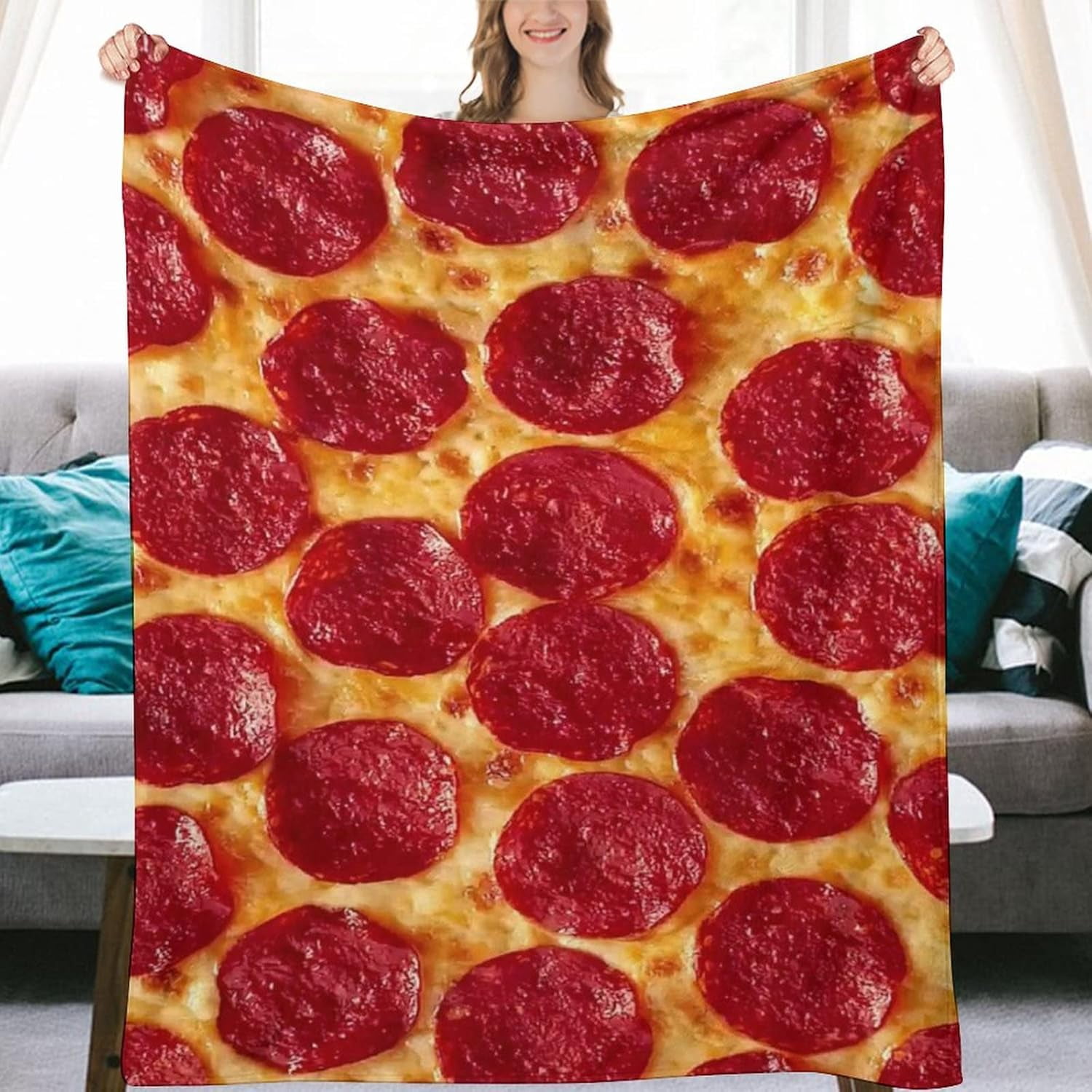 3D Funny Realistic Food Pepperoni Cheese Pizza Flannel Fleece Throw ...