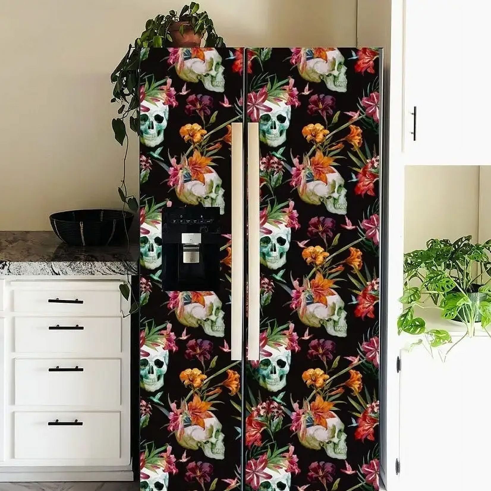 3D Funny Skull Fridge Stickers Cartoon Skeleton Refrigerator Wallpaper ...