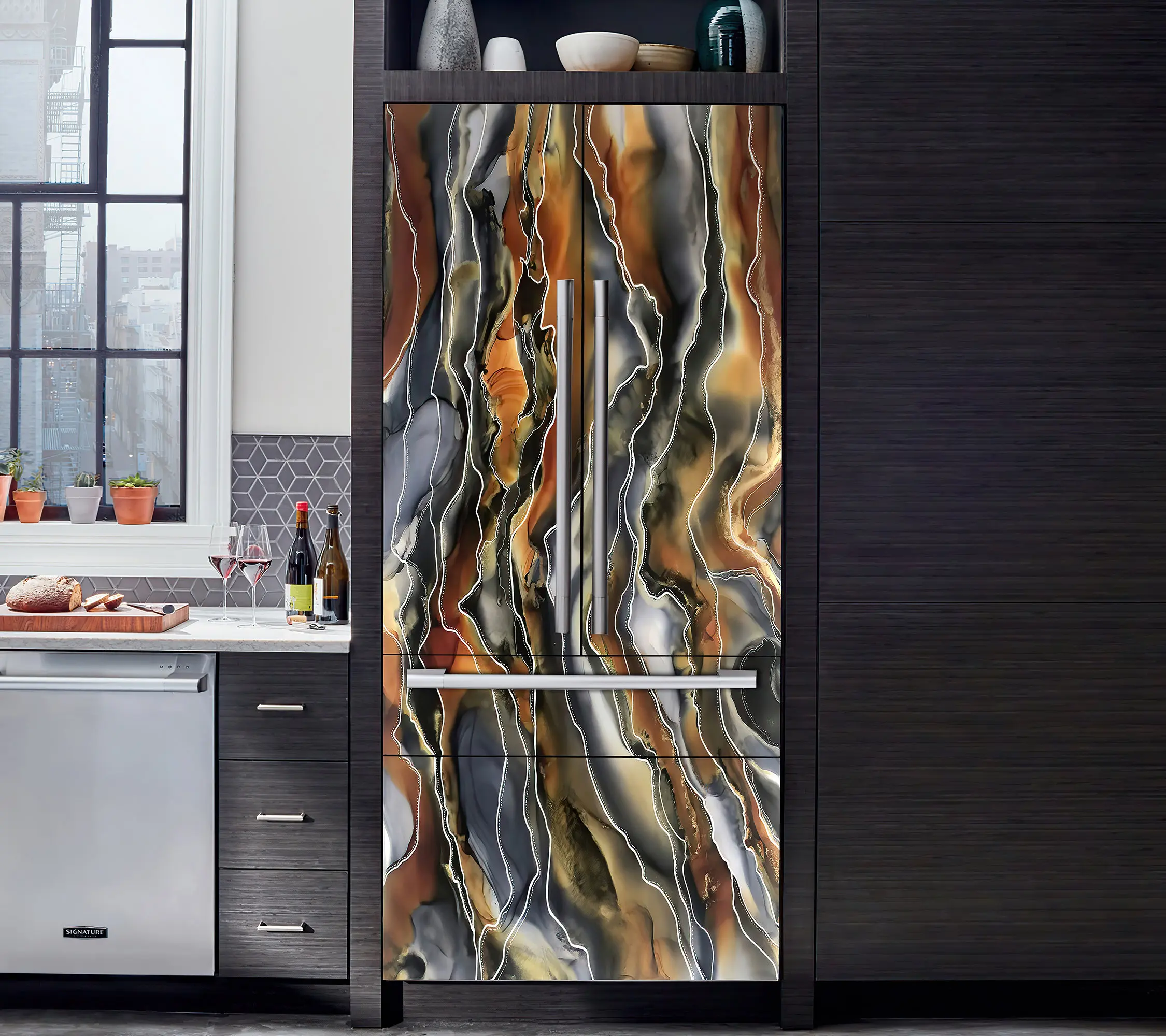 3D Funny Skull Fridge Stickers Cartoon Skeleton Refrigerator Wallpaper ...