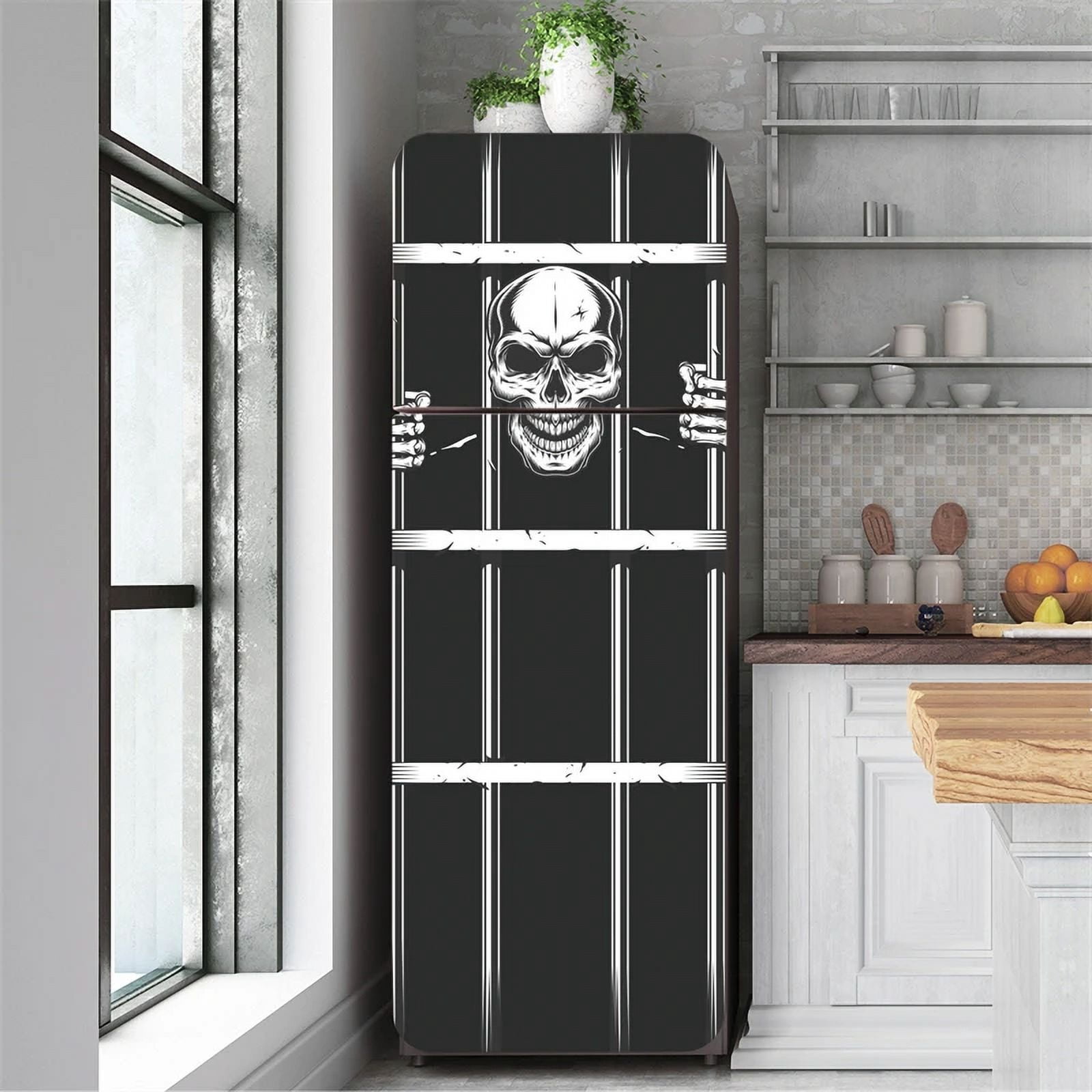 3D Funny Skull Fridge Stickers Cartoon Skeleton Refrigerator Wallpaper ...
