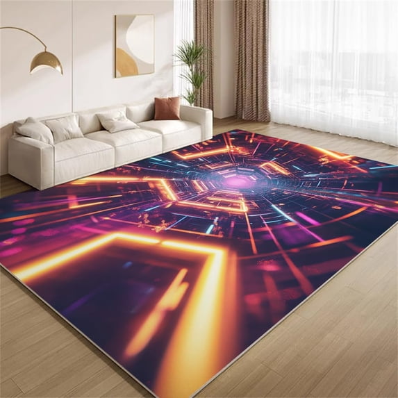3D Futuristic Area Rugs, Neon Tunnel Space Carpet, Washable Non Slip ...