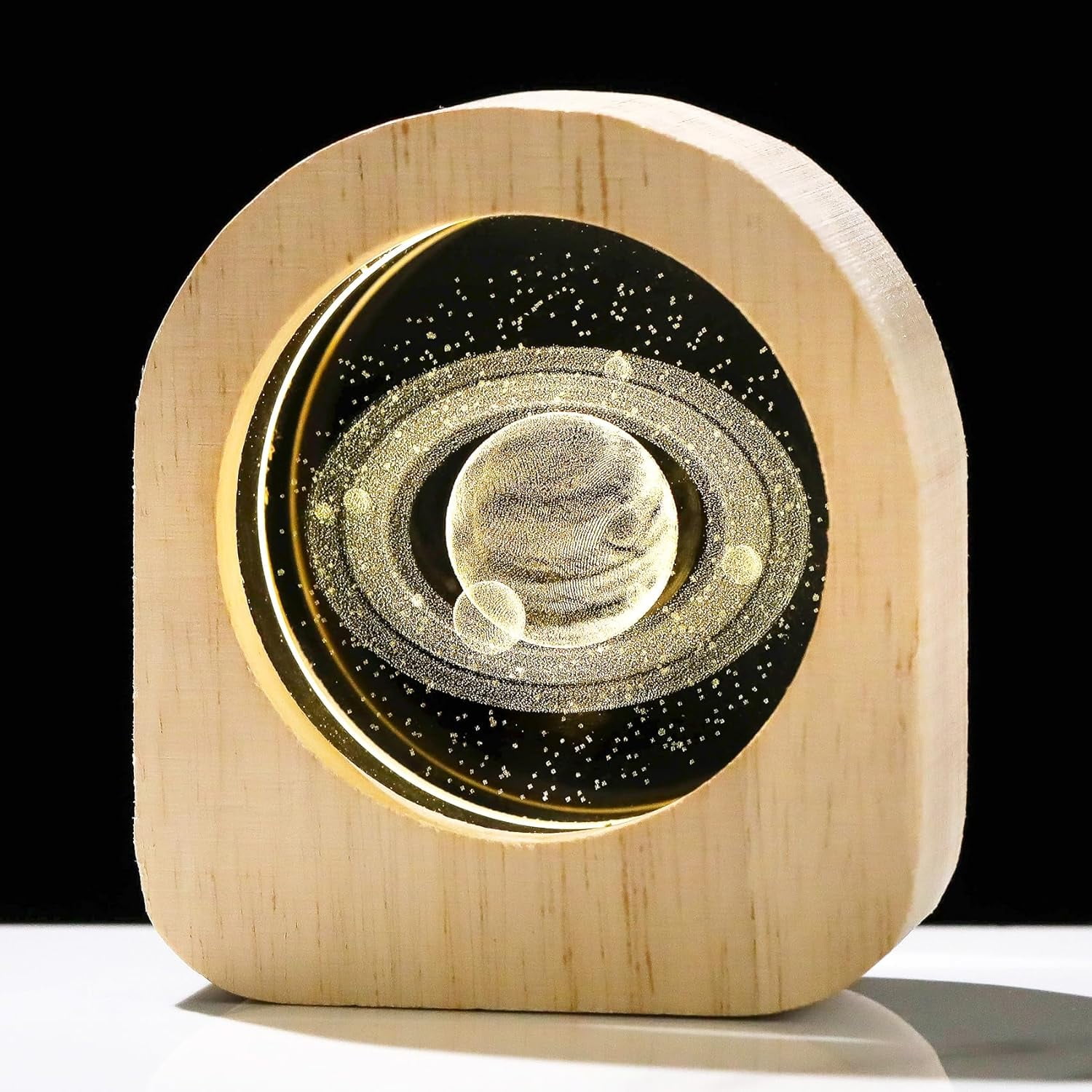 3D Galaxy Saturn Wooden Night Lights Astronomy Glass Planet Warm Light ...