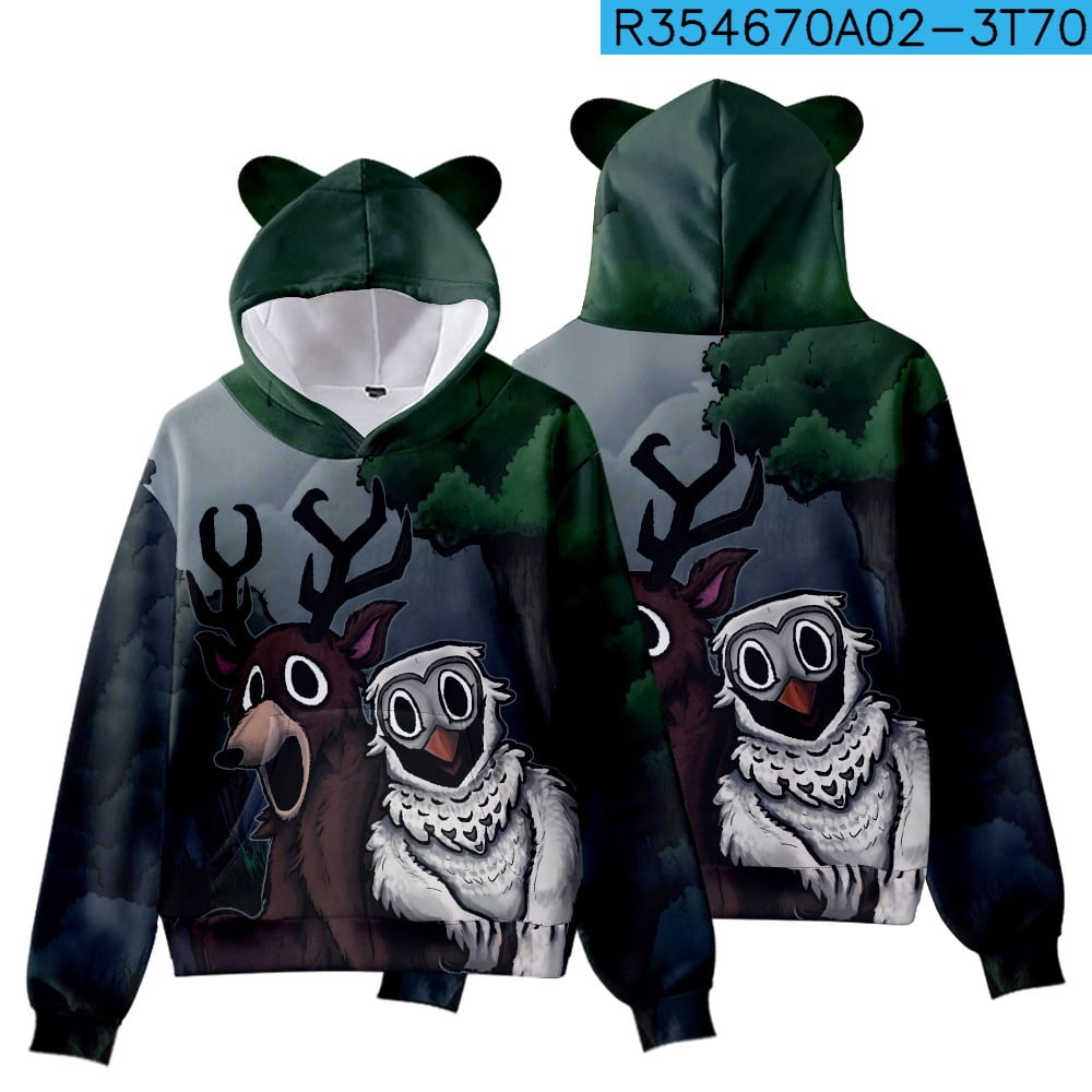 3D Game Cat Ear Hoodie – Forest Night Print Pullover Sweatshirt, Casual ...