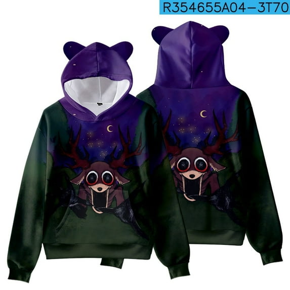 3D Game Cat Ear Hoodie – Forest Night Print Pullover Sweatshirt, Casual ...
