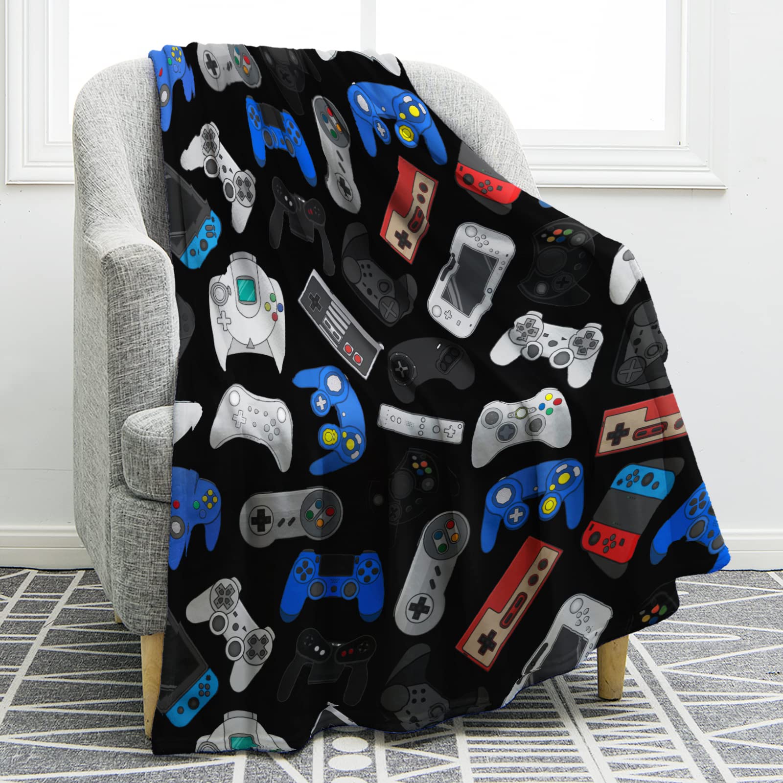 3D Game Controller Theme Blanket Soft Warm Print Throw Black Blanket ...