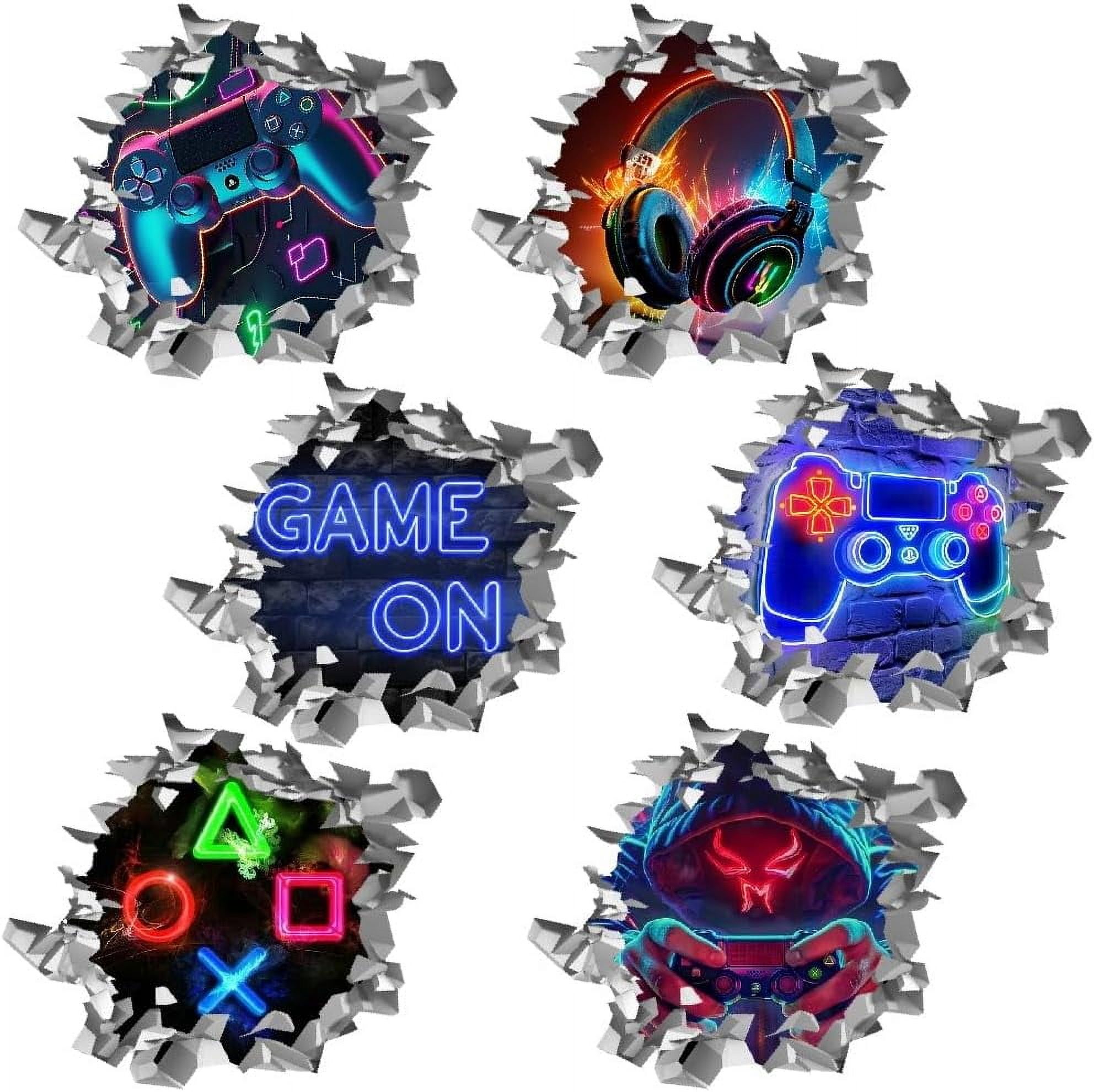 3D Game Wall Decal 6 PCS Breaking Game Wall Sticker Gaming Symbol Wall ...