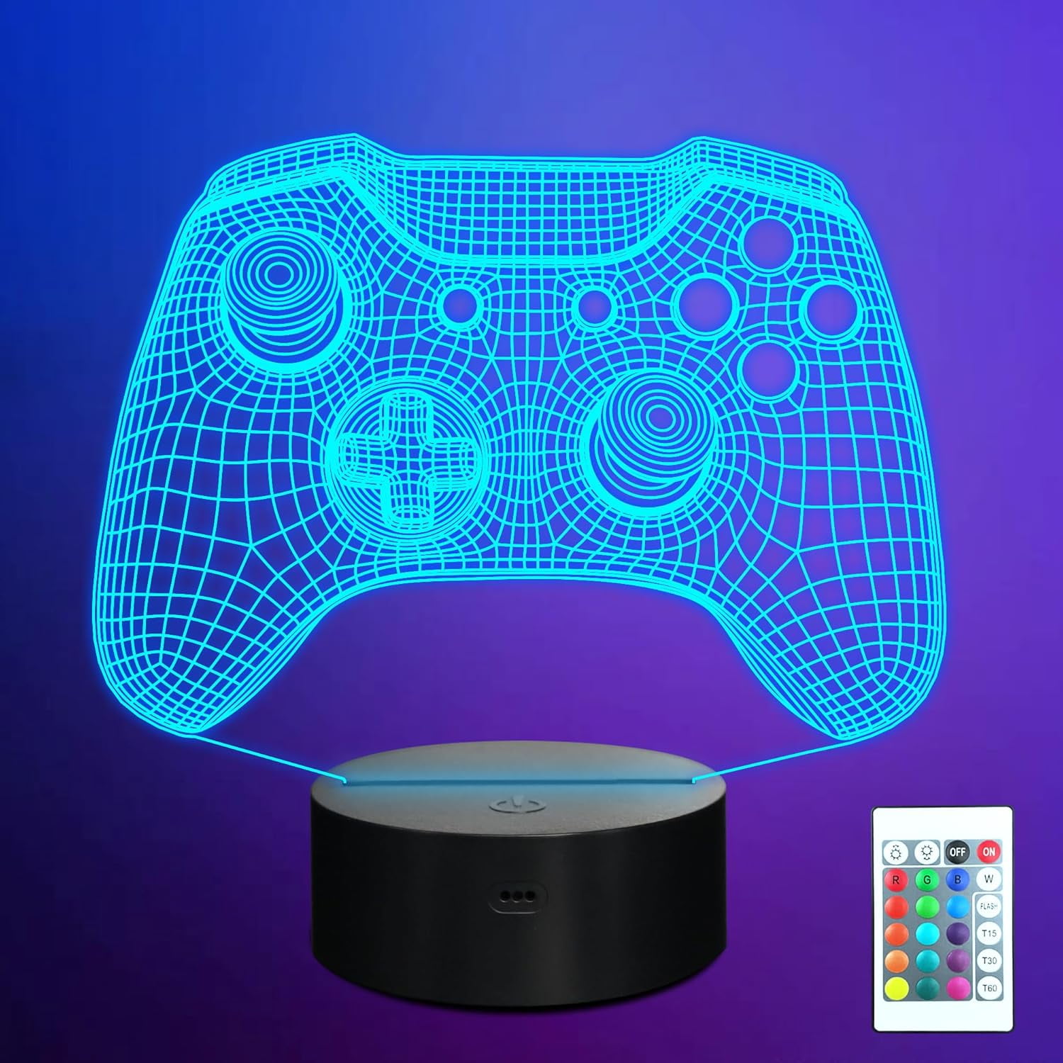 3D Gamepad Illusion Lamp, LED Hologram Game Night Light with Remote ...