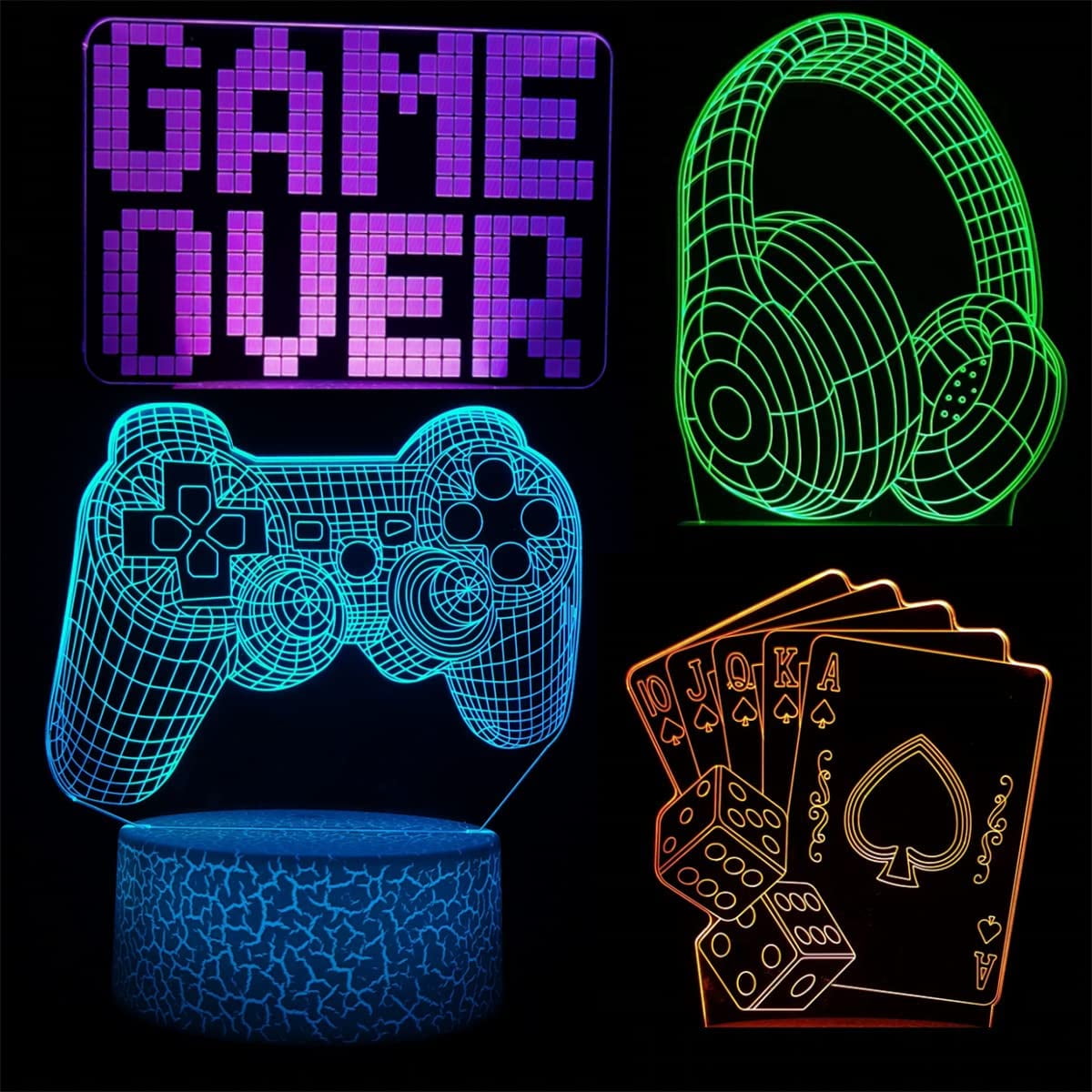 3D Gamepad Night Light,4 Patterns 3D Hologram Illusion Lamp,Dimmable ...