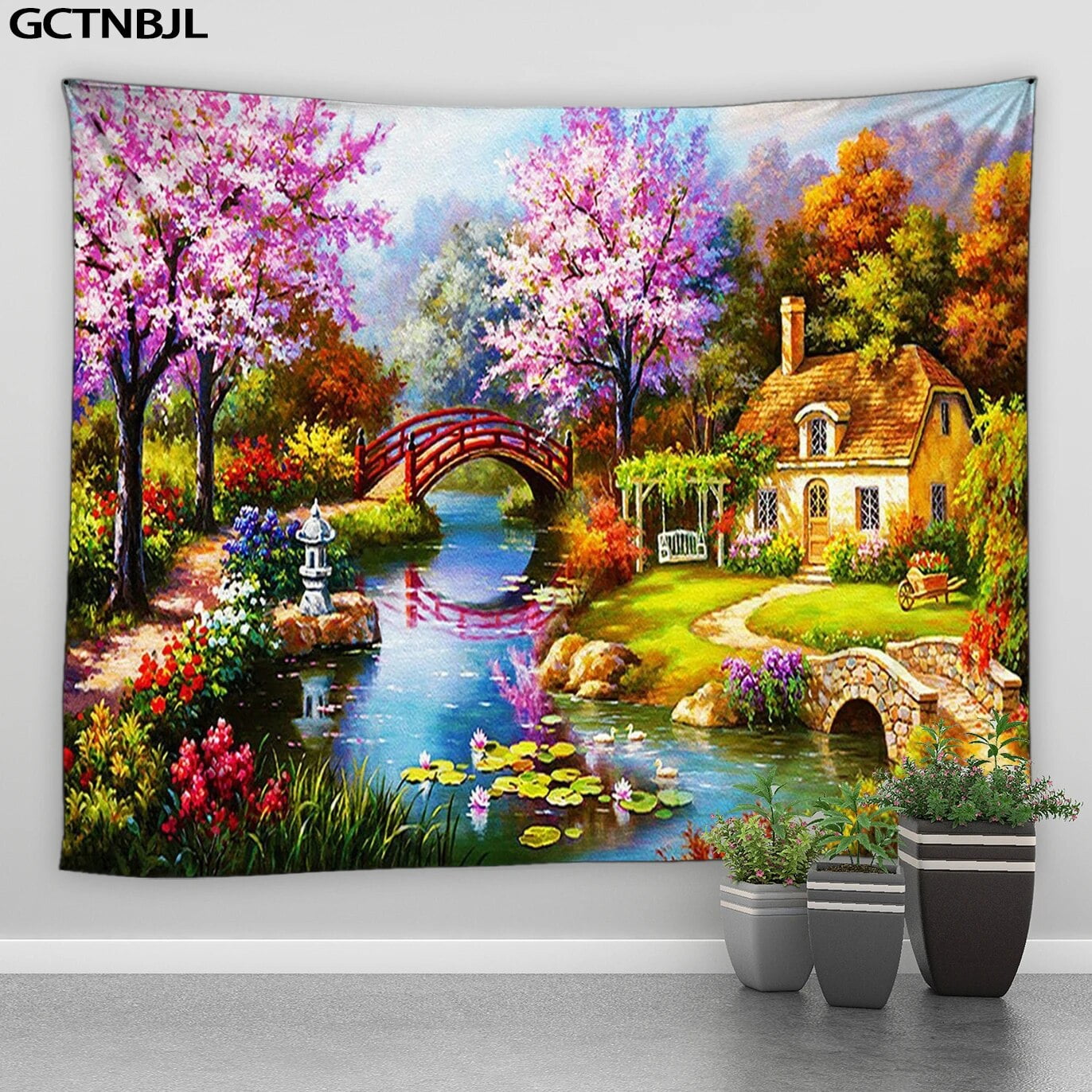 3D Garden landscape Printing Tapestry Wall Hanging Mountain Village ...