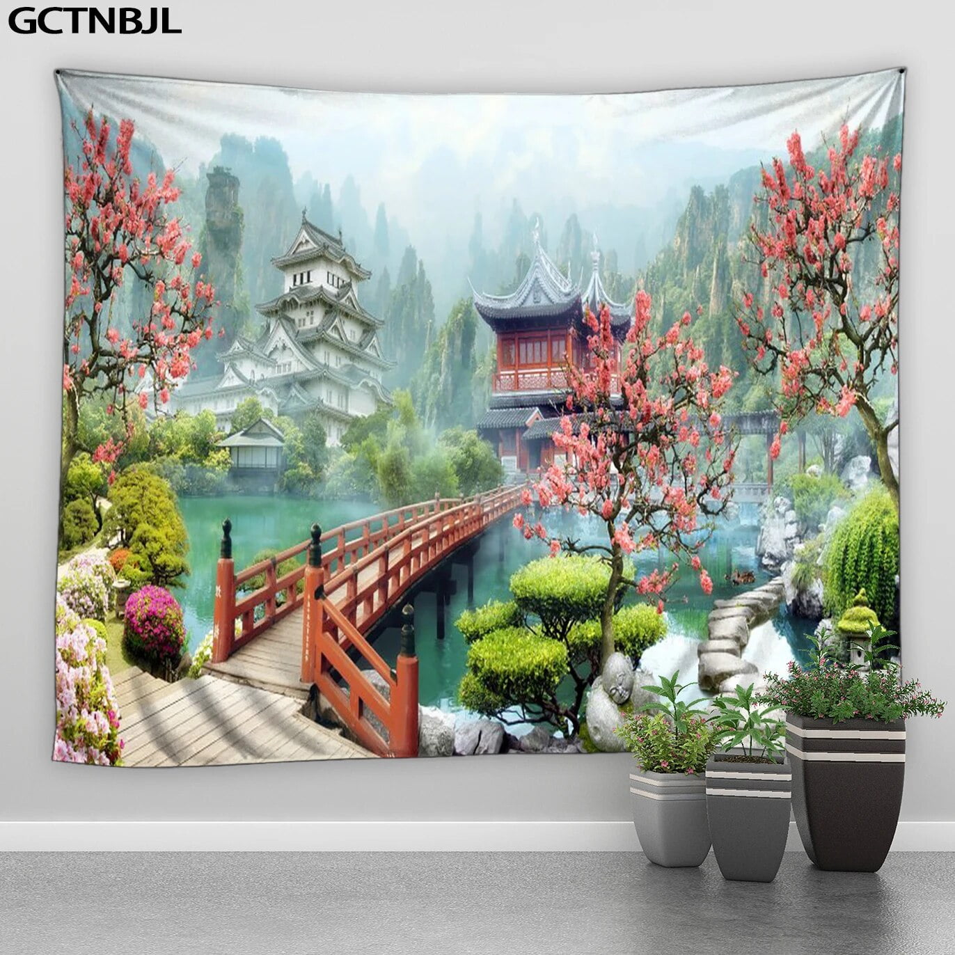 3D Garden landscape Printing Tapestry Wall Hanging Mountain Village ...