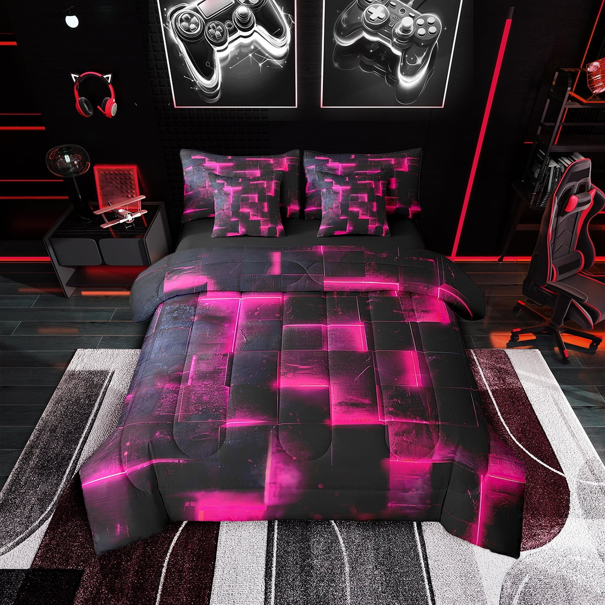 3D Geometric Bedding Full Size 7pcs Abstract Aesthetic Comforter Set ...