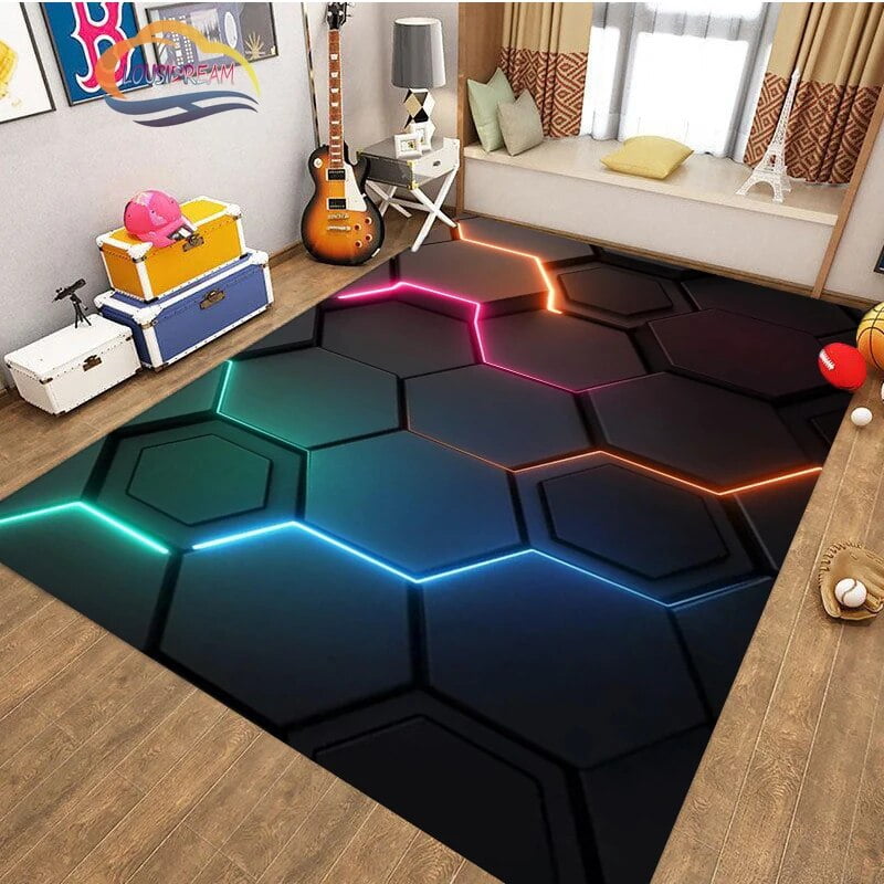 3D Geometric Carpet Neon Lights Rugs Hexagons Carpets for Home Play ...