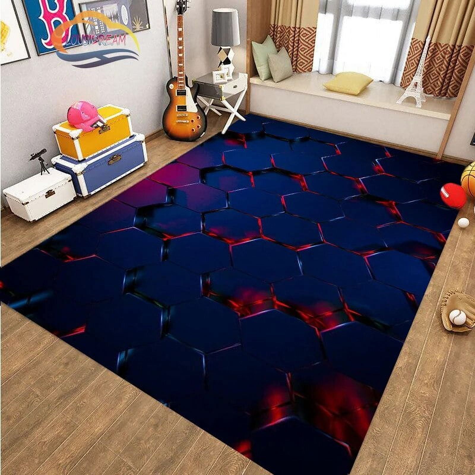 3D Geometric Carpet Neon Lights Rugs Hexagons Carpets for Home Play ...