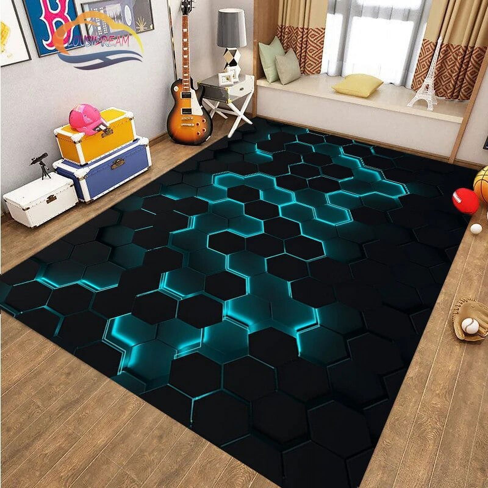 3D Geometric Carpet Neon Lights Rugs Hexagons Carpets for Home Play ...