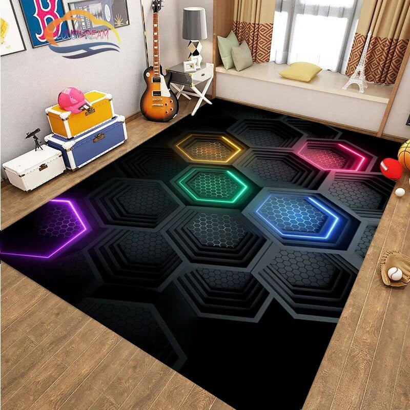 3D Geometric Carpet Neon Lights Rugs Hexagons Carpets for Home Play ...