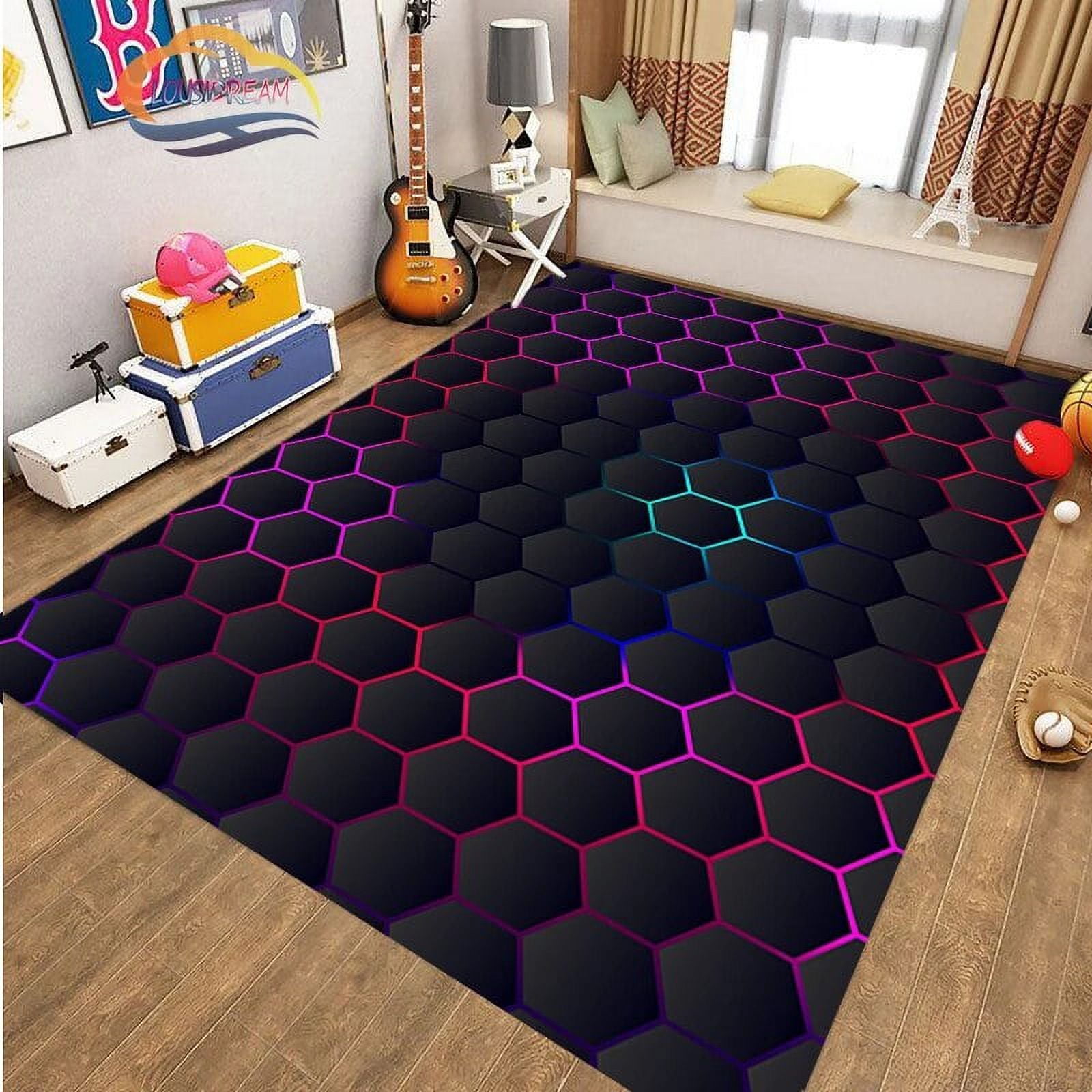 3D Geometric Carpet Neon Lights Rugs Hexagons Carpets for Home Play ...