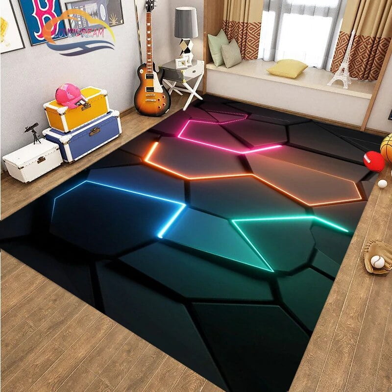3D Geometric Carpet Neon Lights Rugs Hexagons Carpets for Home Play ...