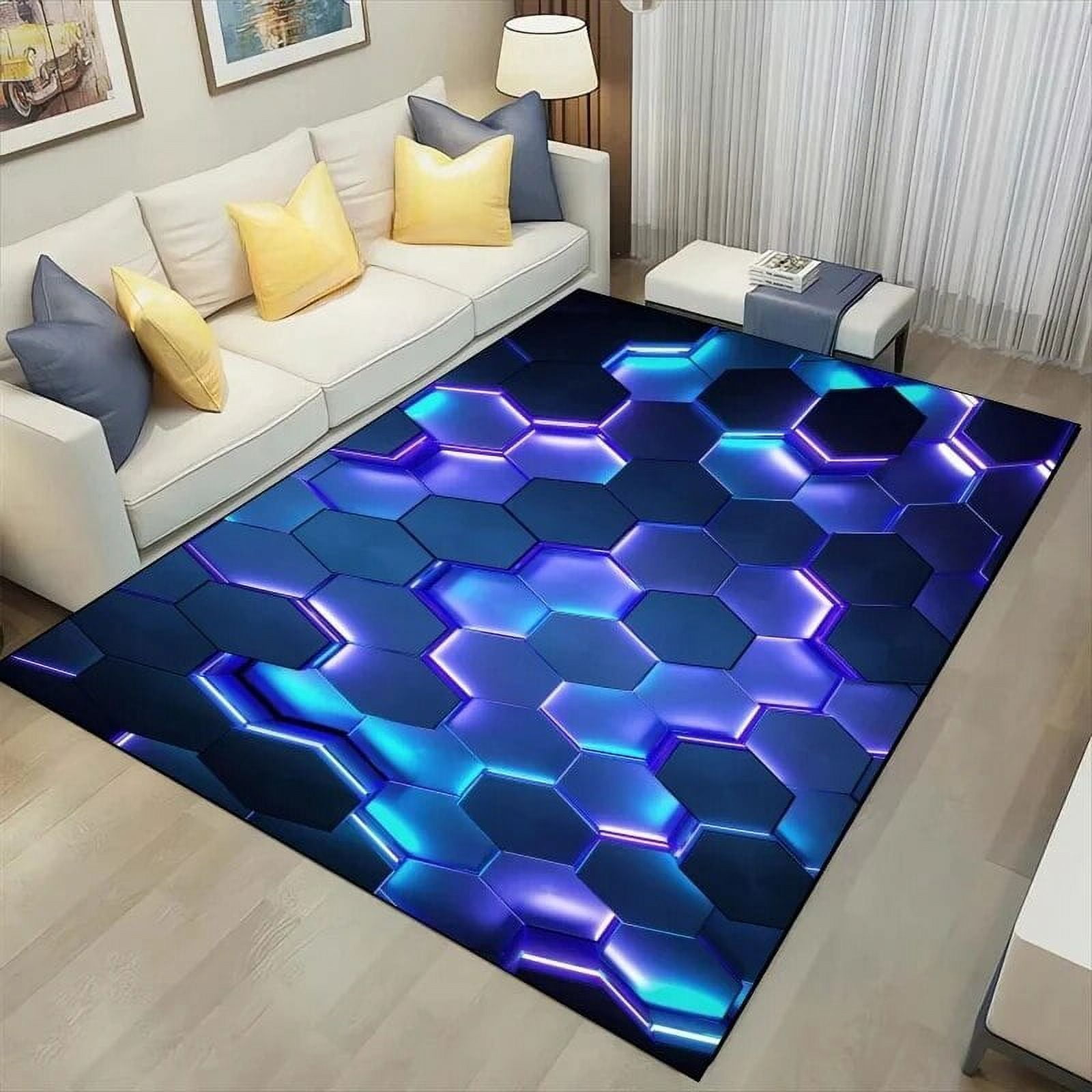 3D Geometric Carpet Neon Lights Rugs Hexagons Carpets for Home Play ...