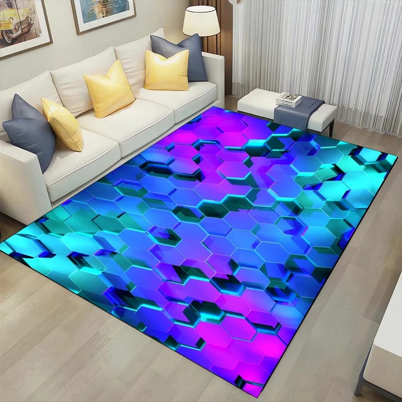 3D Geometric Carpet Neon Lights Rugs Hexagons Carpets for Home Play ...