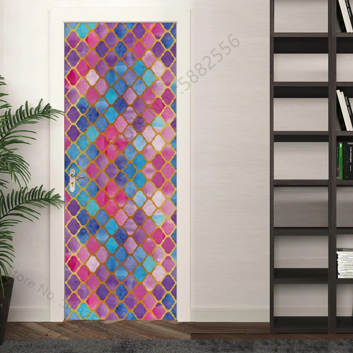 3D Geometric Door Sticker Self-adhseive Vinyl Full Door Wrap Cover ...