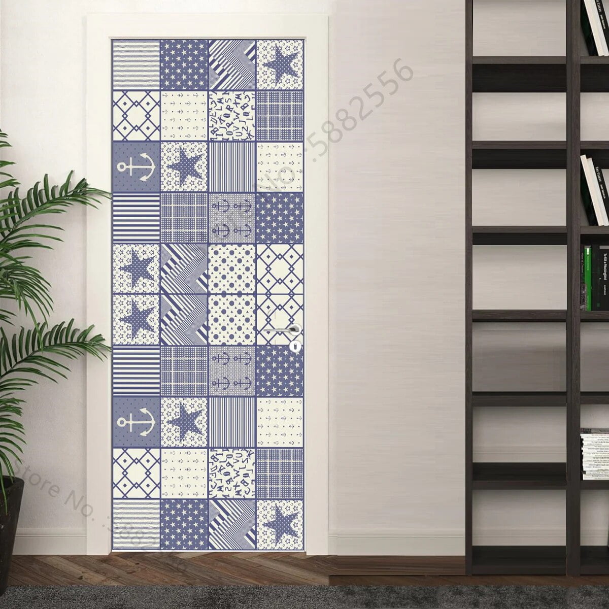 3D Geometric Door Sticker Self-adhseive Vinyl Full Door Wrap Cover ...
