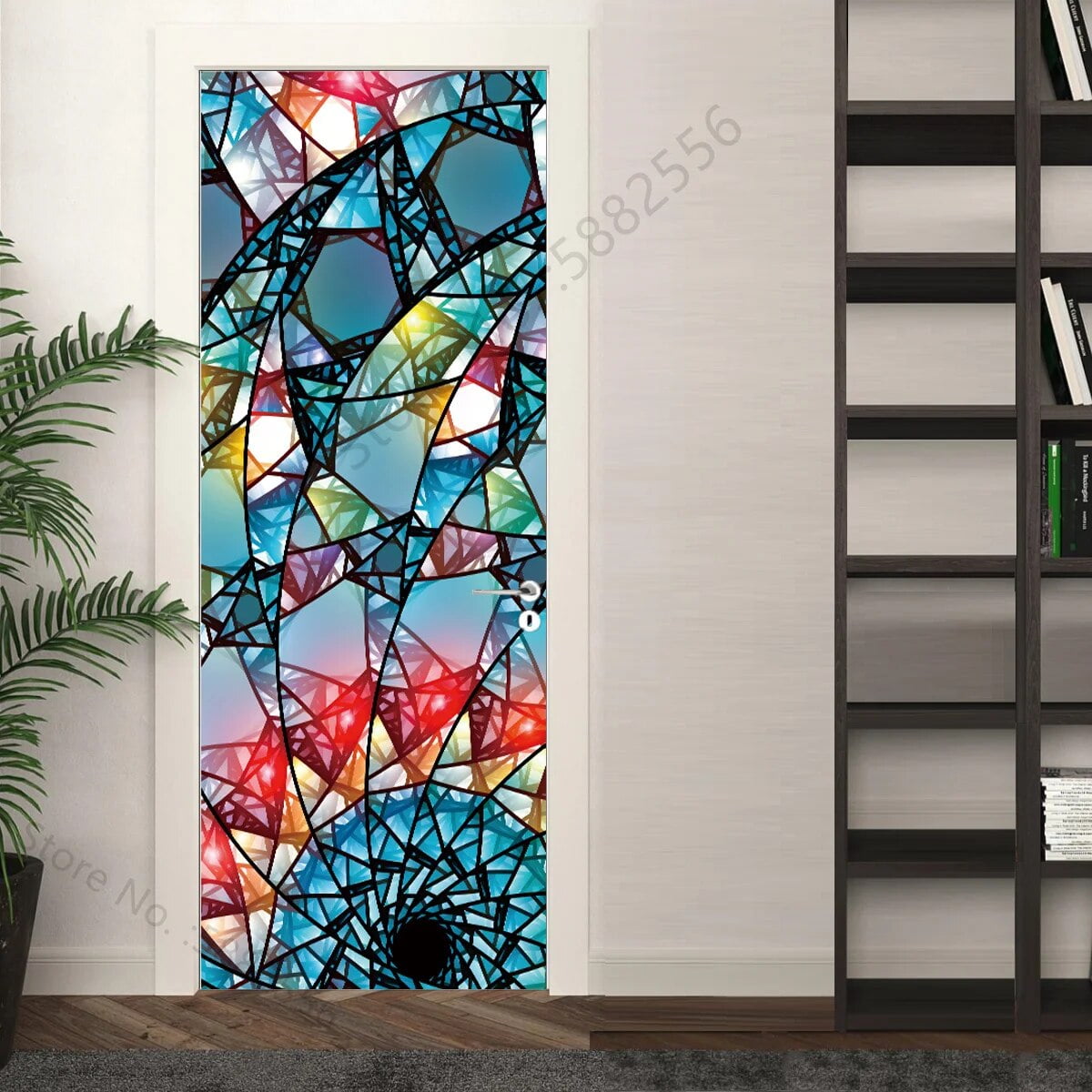 3D Geometric Door Sticker Self-adhseive Vinyl Full Door Wrap Cover ...