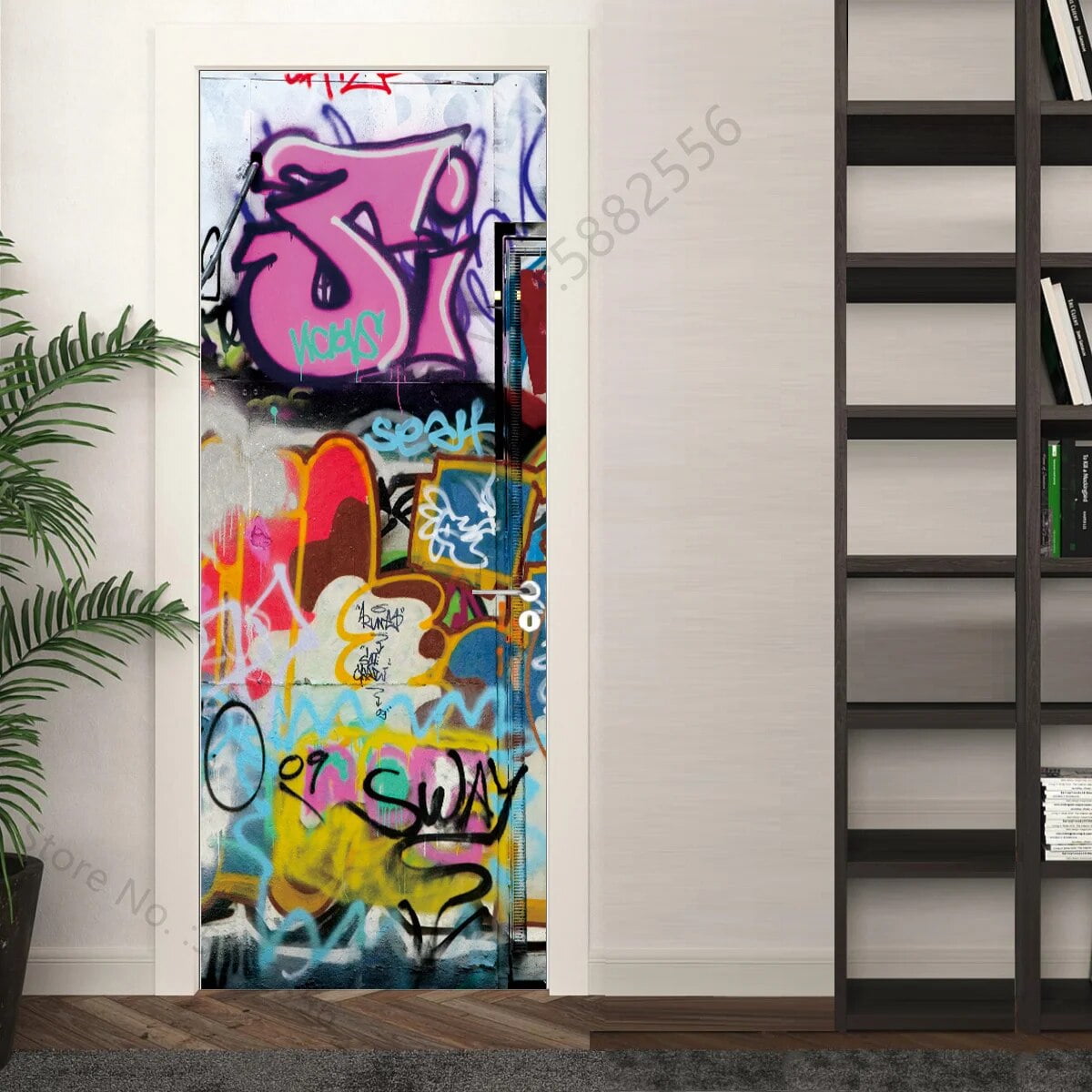 3D Geometric Door Sticker Self-adhseive Vinyl Full Door Wrap Cover ...